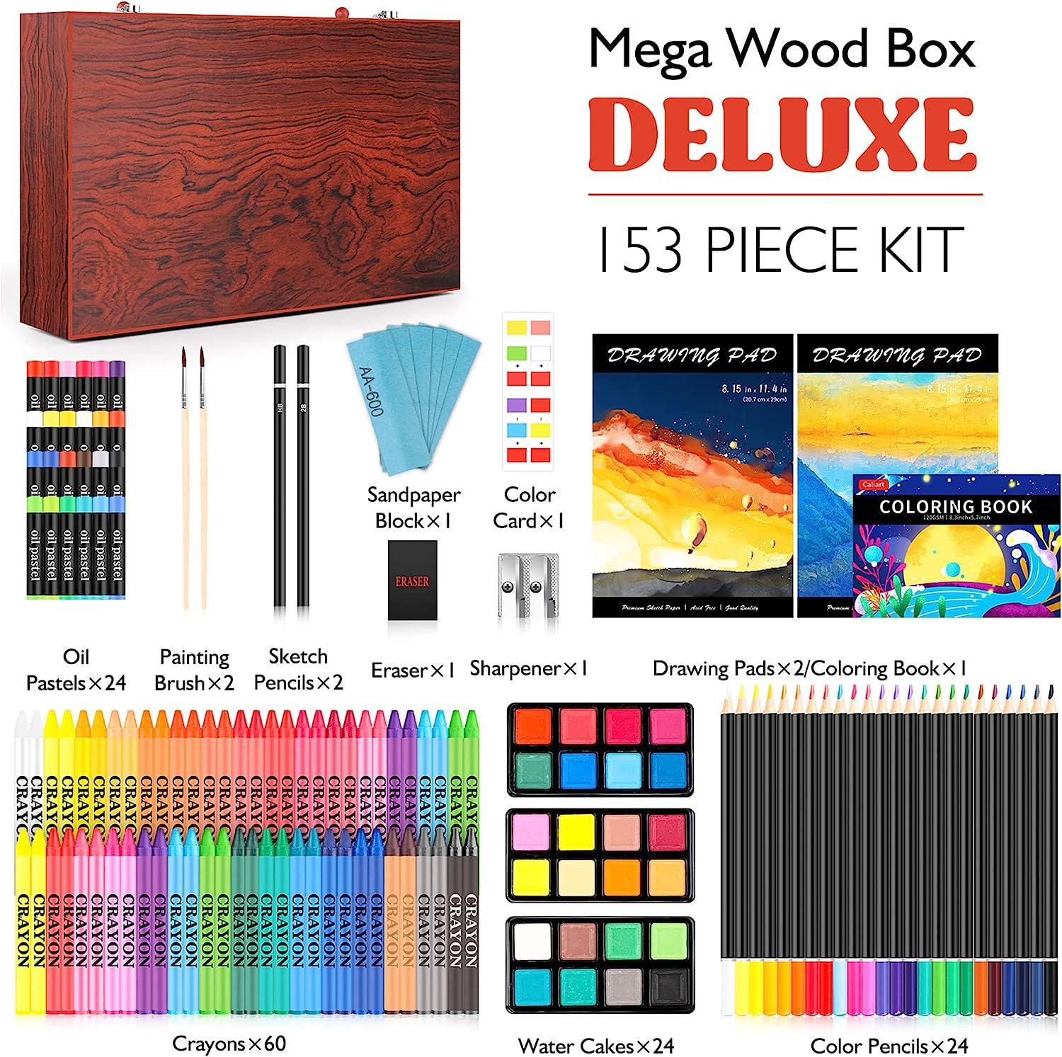 Caliart 153-Pack Deluxe Art Set with Wooden Case and Sketch Pads ...