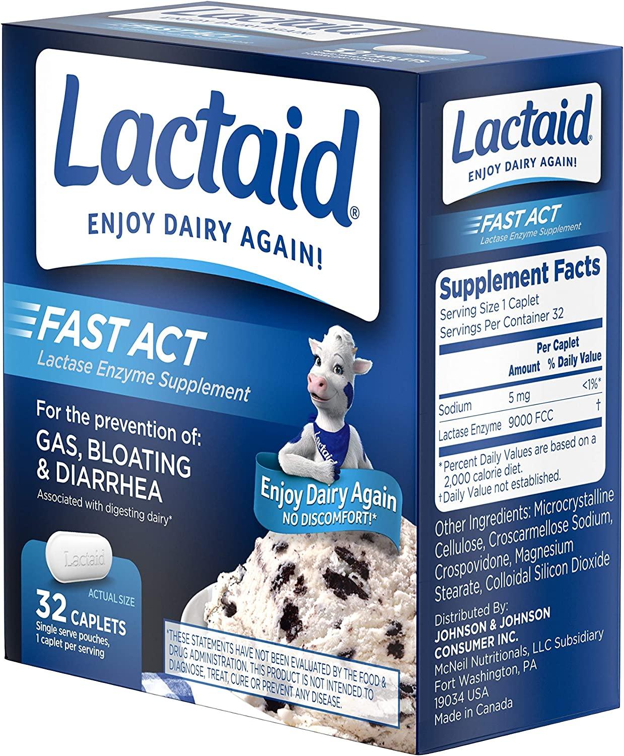 Lactaid Fast Act Lactose Intolerance Relief Caplets - 32 Travel Packs ...
