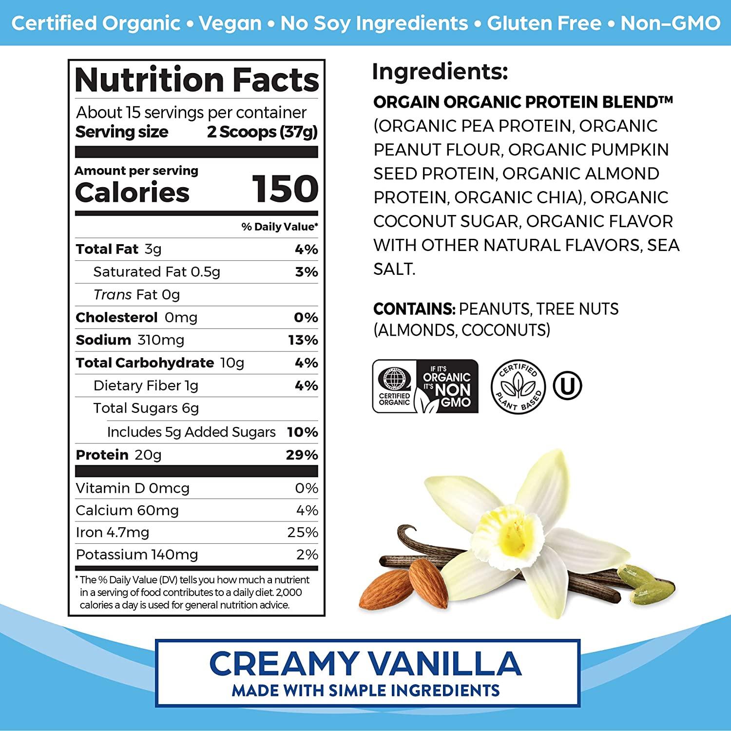 Orgain Simple Organic Vegan Vanilla Protein Powder - 20g Plant Based ...