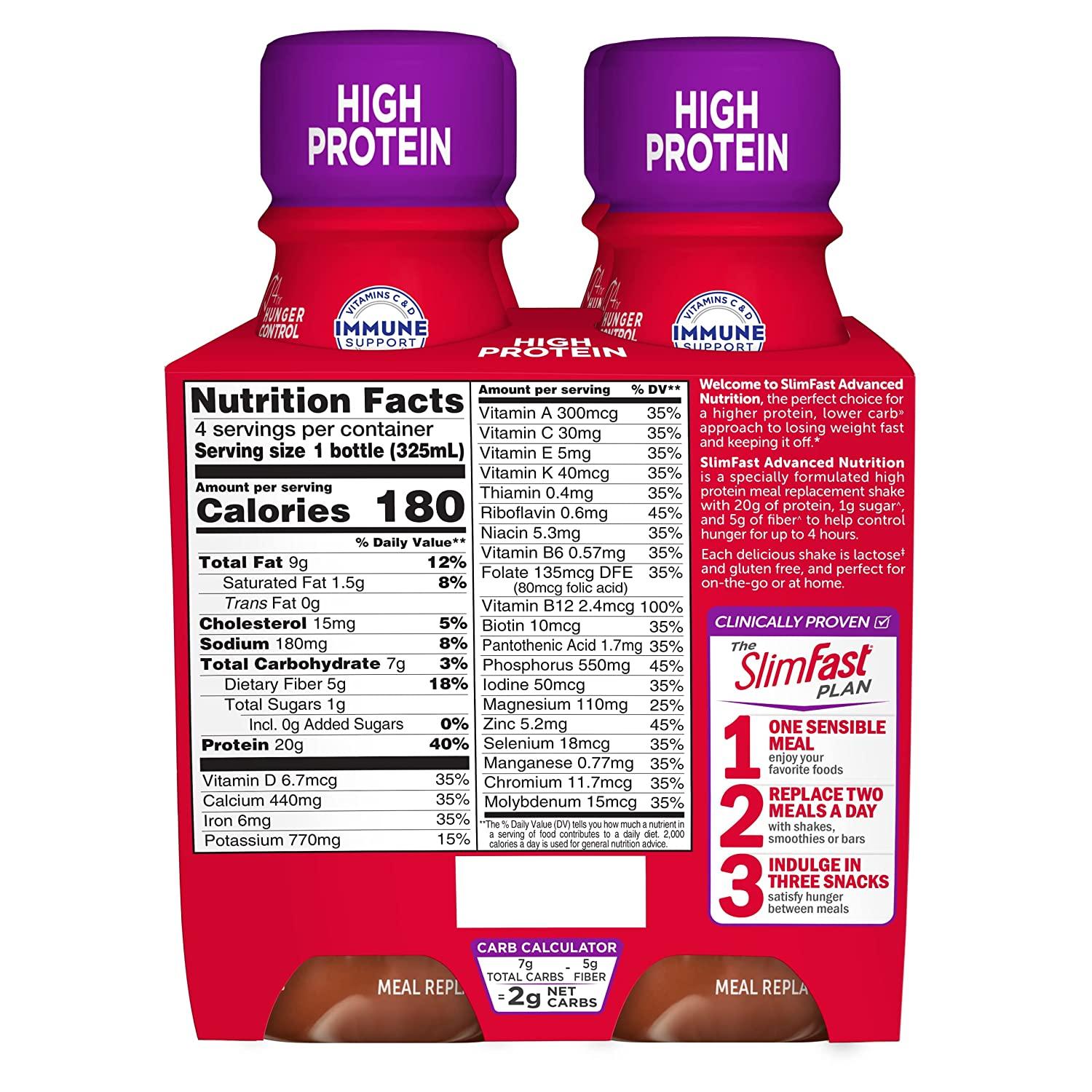 SlimFast Advanced Nutrition High Protein Shake, Creamy Chocolate 20g ...