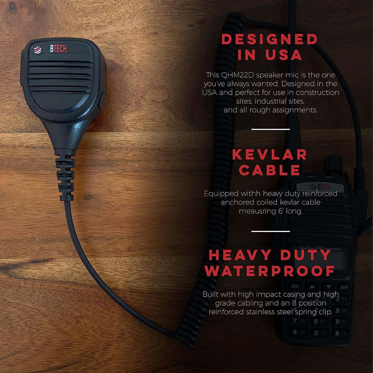 BTECH QHM22D Dual PTT Speaker Mic - Platinum Series, IP54 Rainproof ...