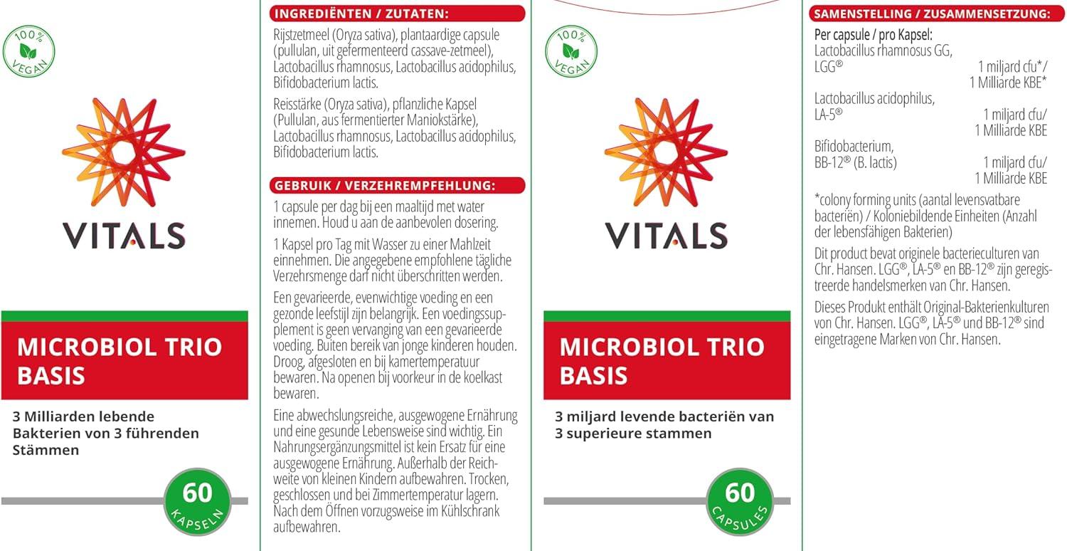 Vitals Microbiol Trio Base - 60 Capsules - 3 Billion Live Bacteria ...