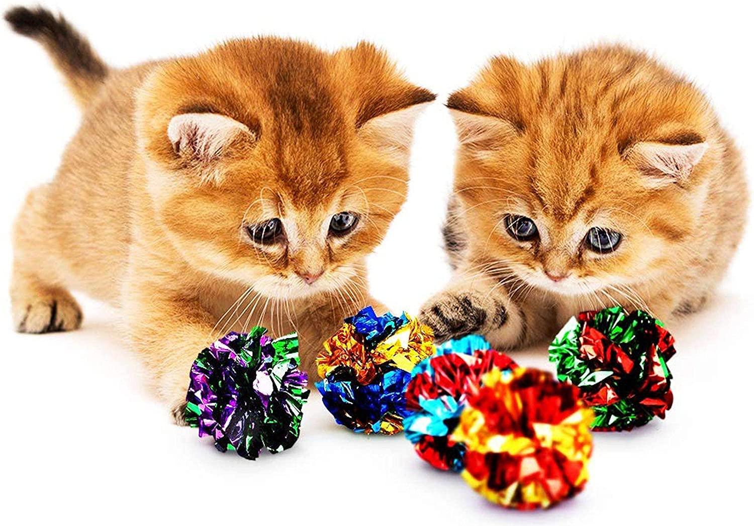 SunGrow 16 Pack Mylar Cat Crinkle Balls for Cats, Puppies, Hens, and ...