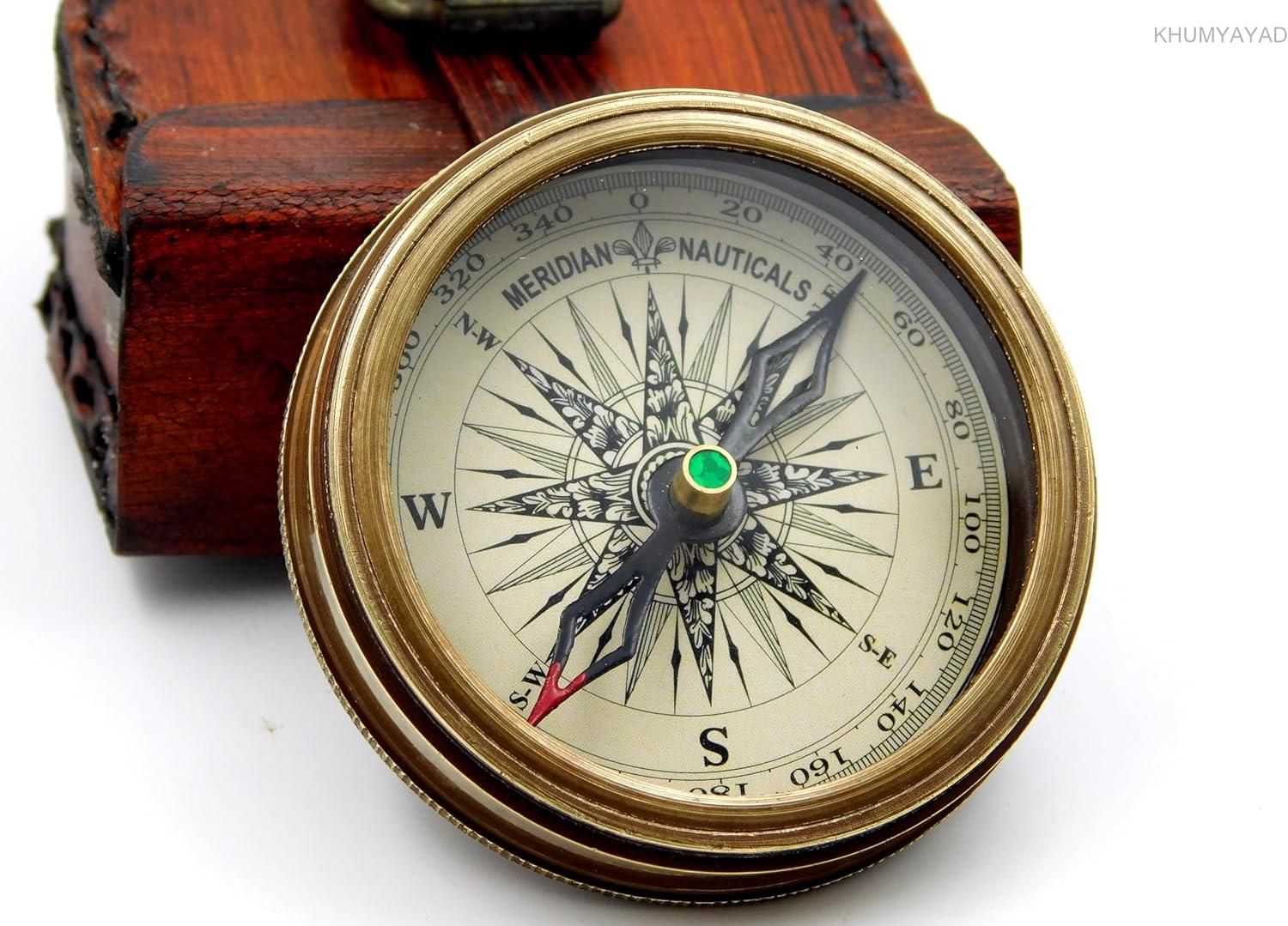 KHUMYAYAD Brass Pocket Compass - Antique Handmade Compass with Leather ...