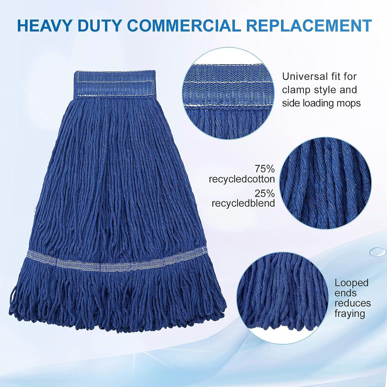 3 Pack Heavy Duty Commercial Wet Industrial Blue Cotton Mop Heads ...