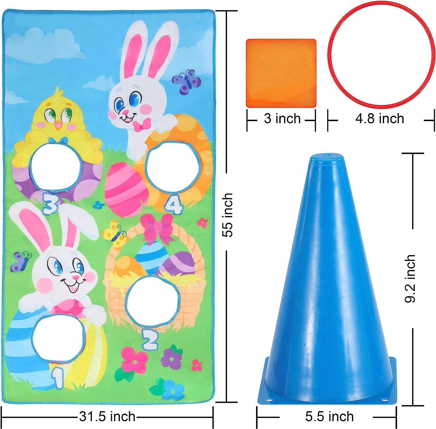 JOYIN Easter Toss Game Set - 12 Bean Bags, Rings, Cones & Bunny Banner ...