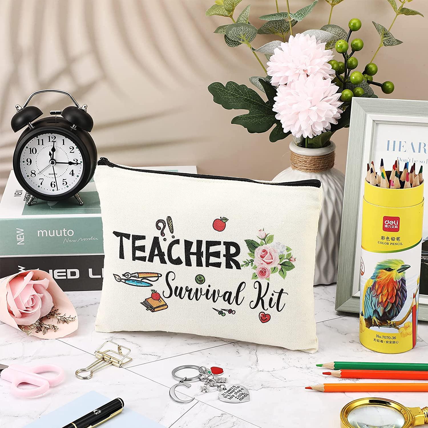 Teacher Appreciation Gift Set - Initial Keychain & Thank You Makeup Bag ...