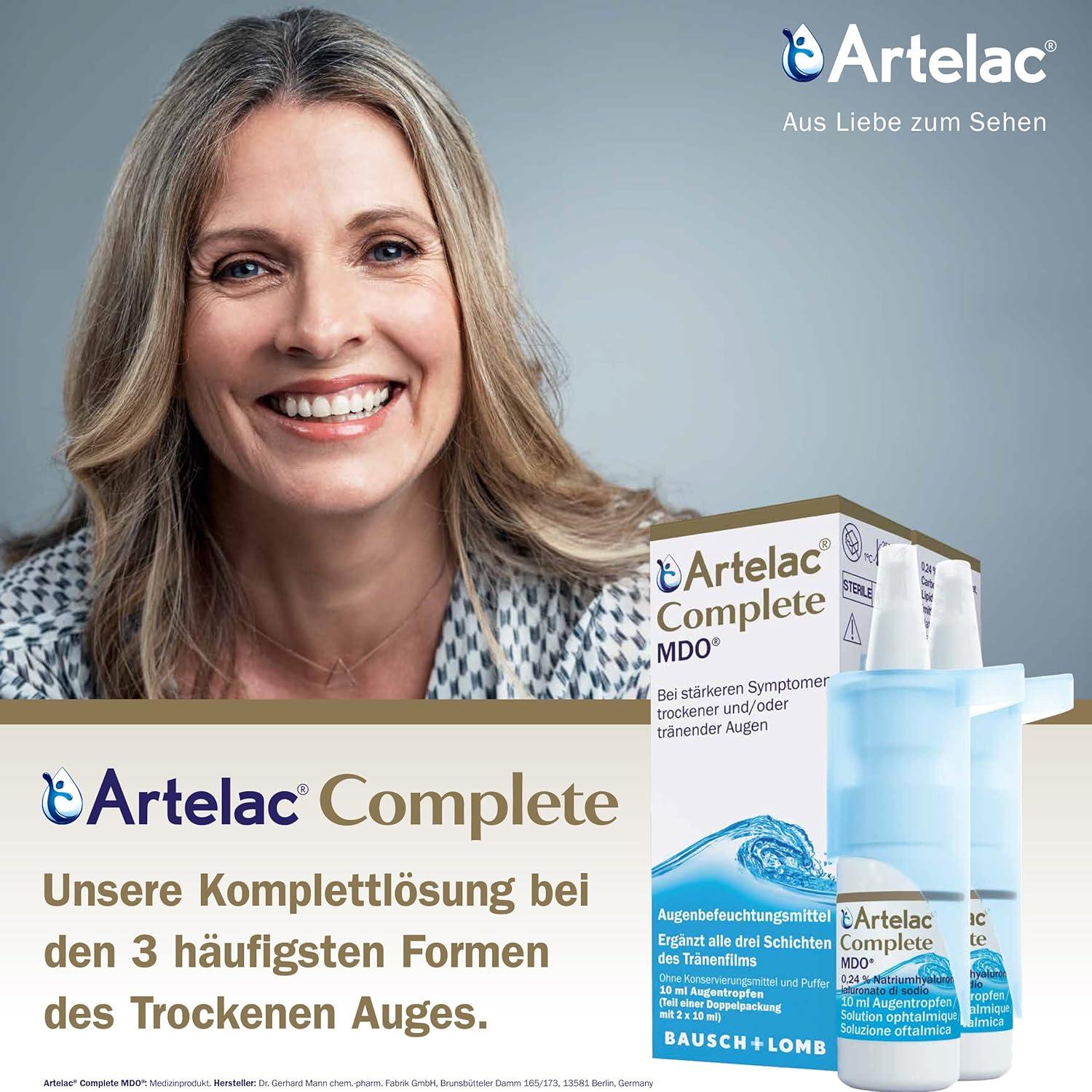 Artelac Complete MDO Eye Drops - 2x10ml Dry Eye Relief with Lipids ...