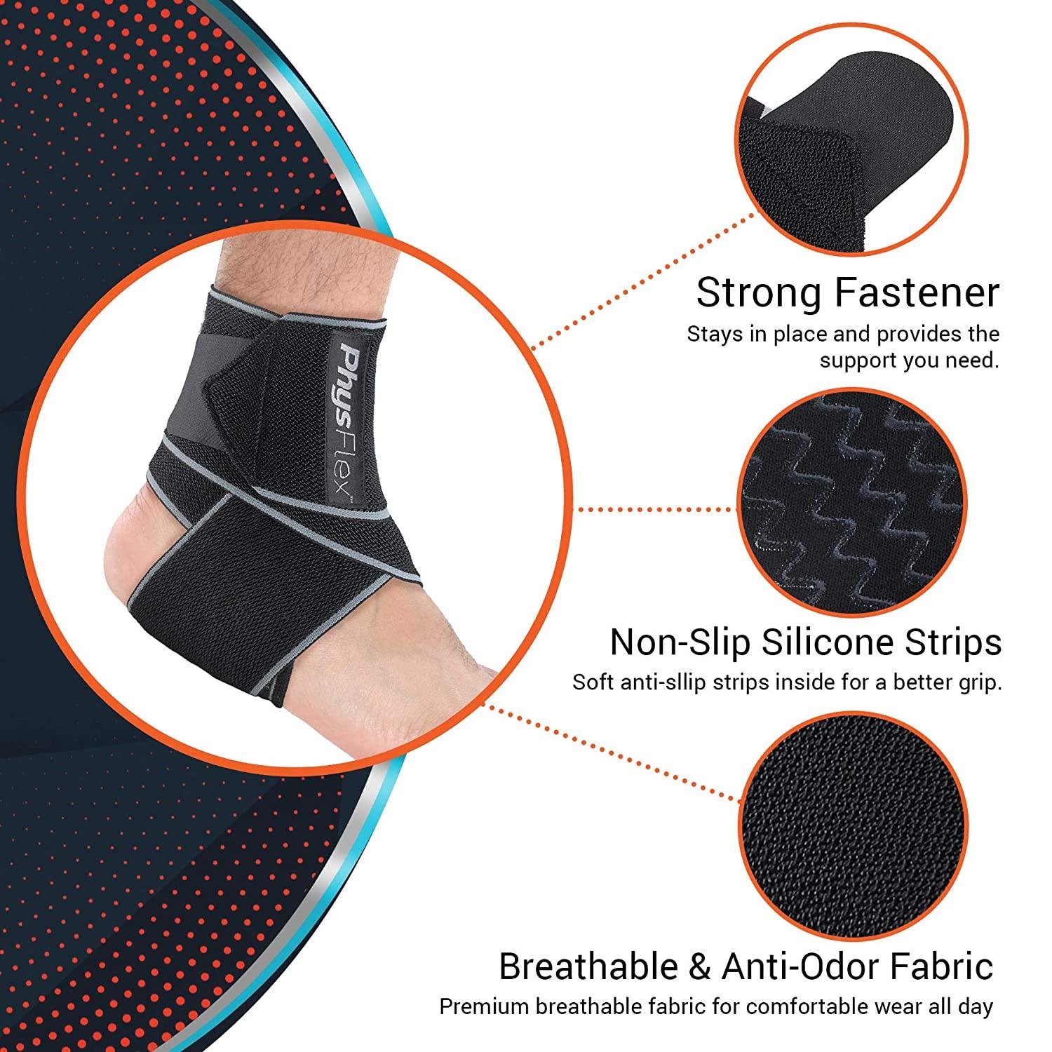 PhysFlex Ankle Brace - Adjustable Compression Sleeve for Sprained Ankle ...