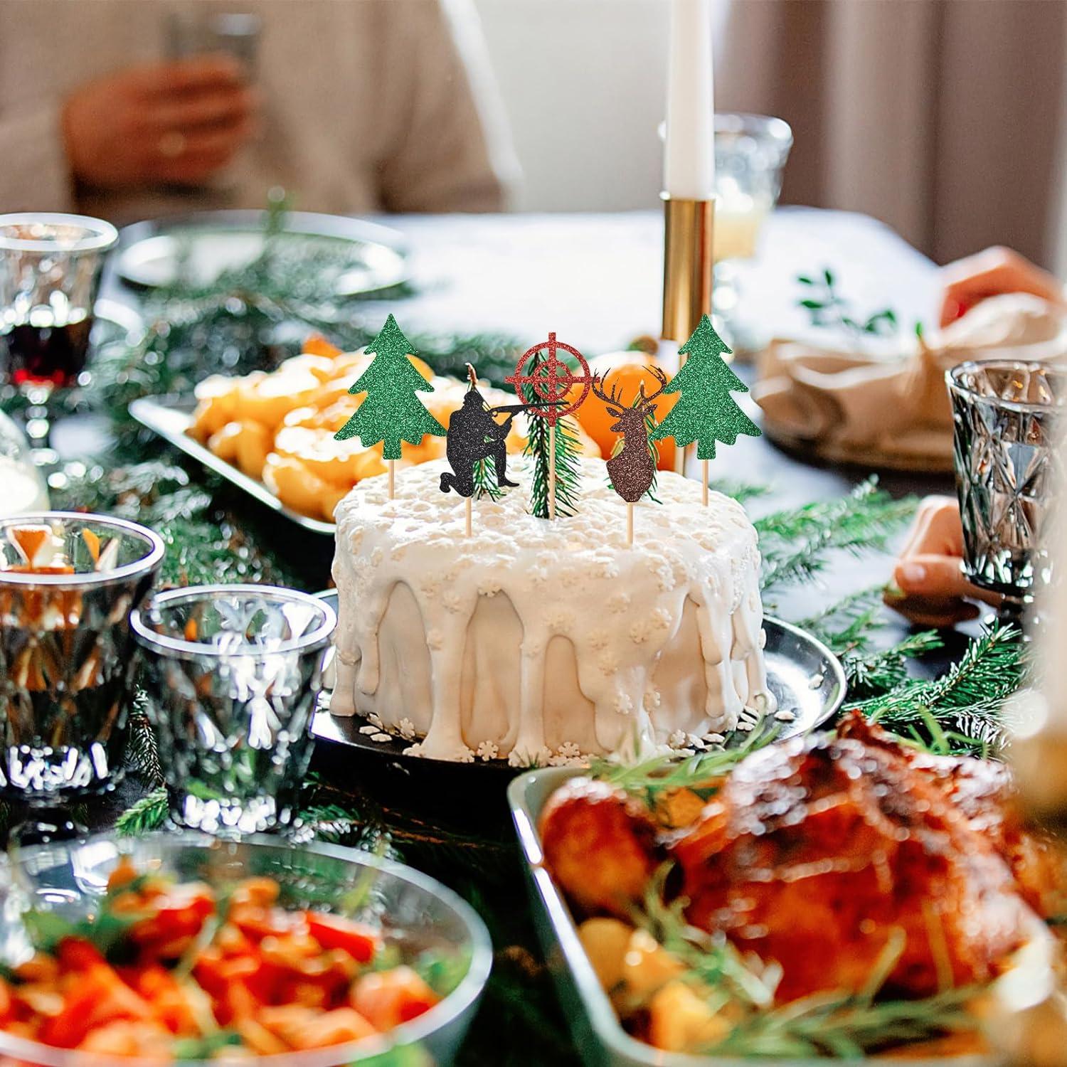 HOKPA Hunting Cupcake Toppers 24Pcs Glitter Deer Tree Target Hunter ...