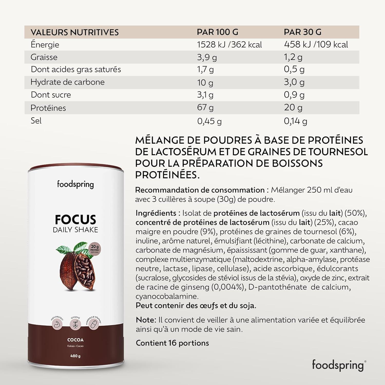 foodspring - Daily Shake Focus protein powder - 20g protein per shake ...