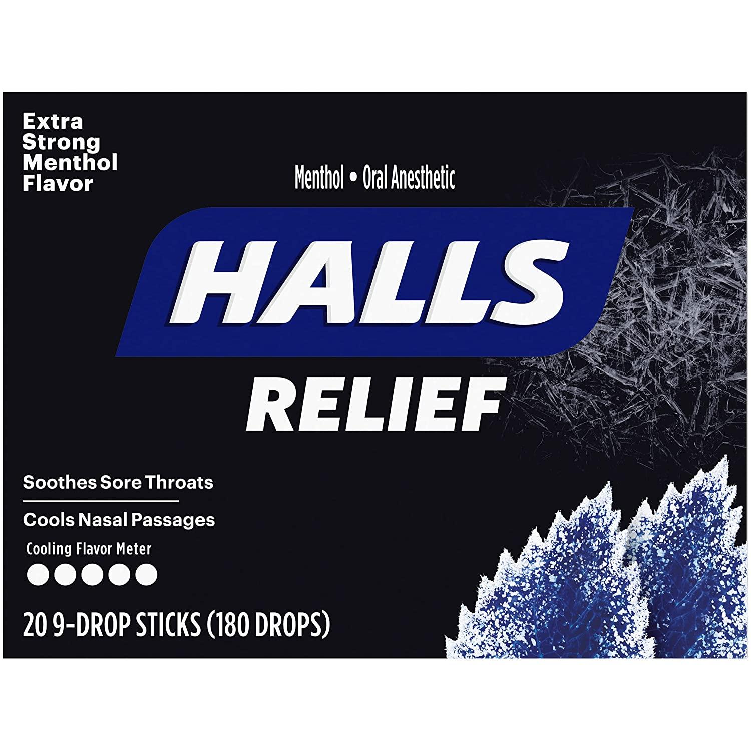 HALLS Relief Max Strength Menthol Throat Drops - 180 Extra Strong Drops ...