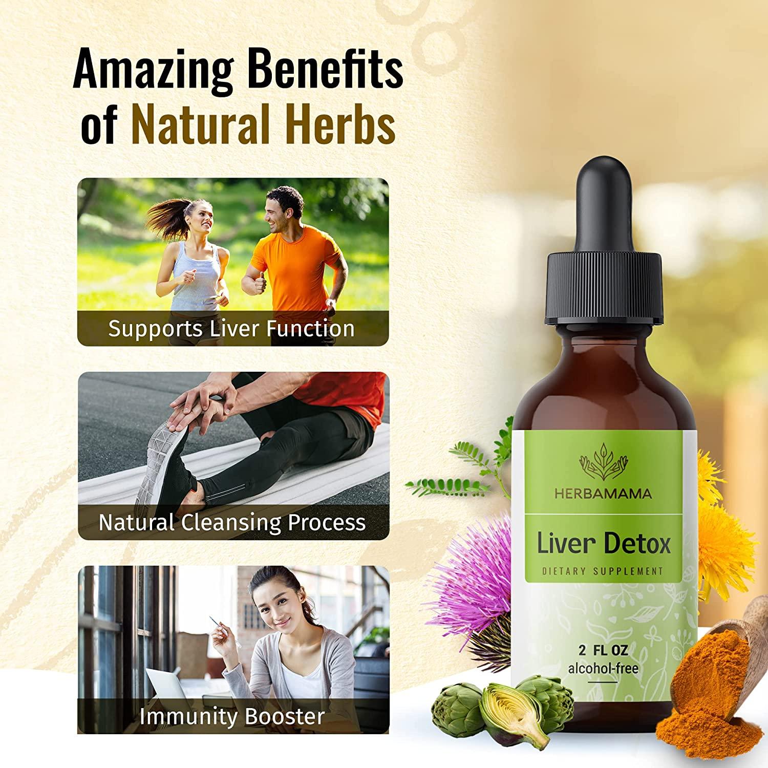 HERBAMAMA Liver Cleanse & Repair Liquid Drops - Herbal Supplement w ...