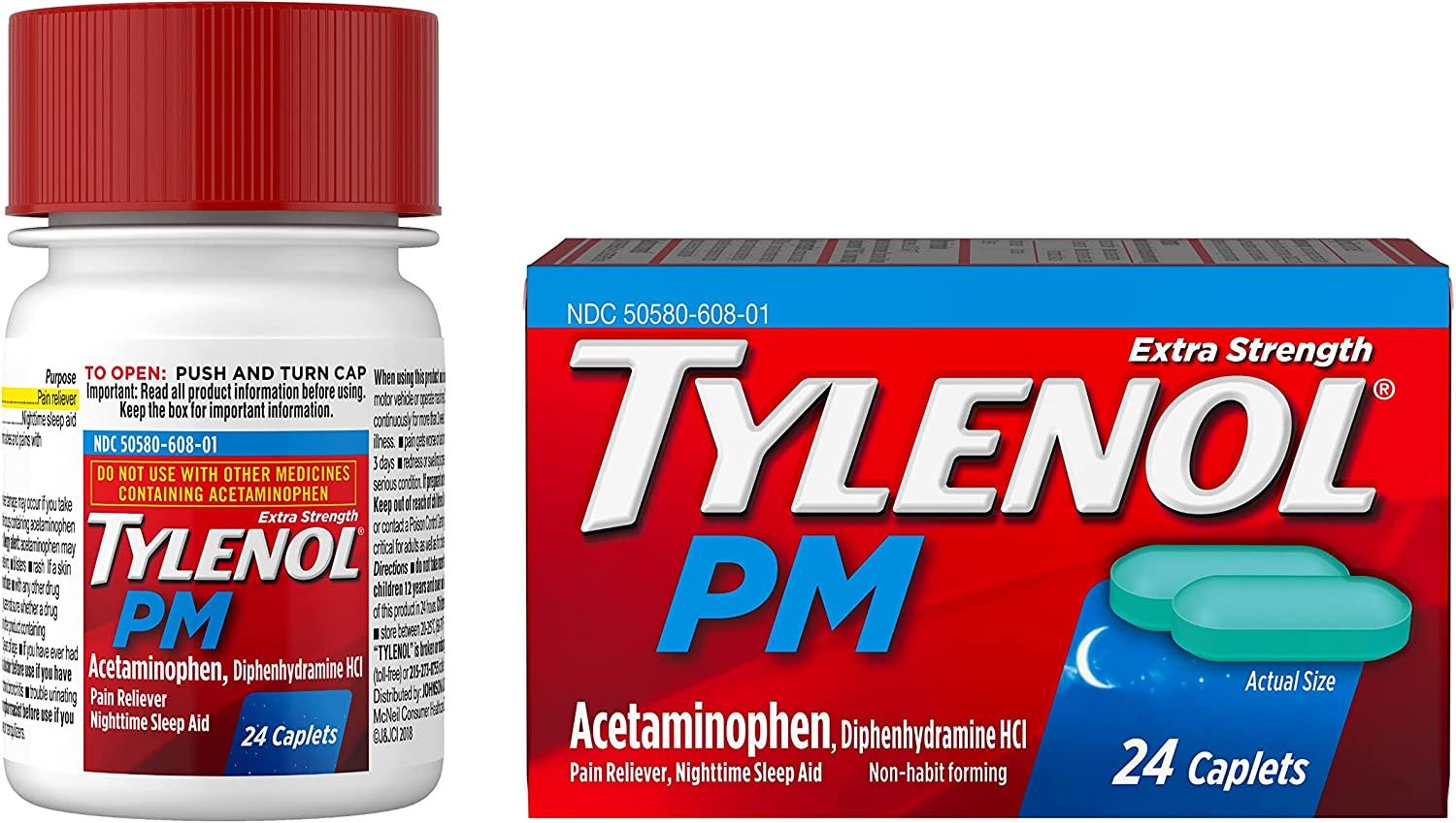 Tylenol PM Extra Strength Caplets - 500mg Acetaminophen, 24ct | Pain ...