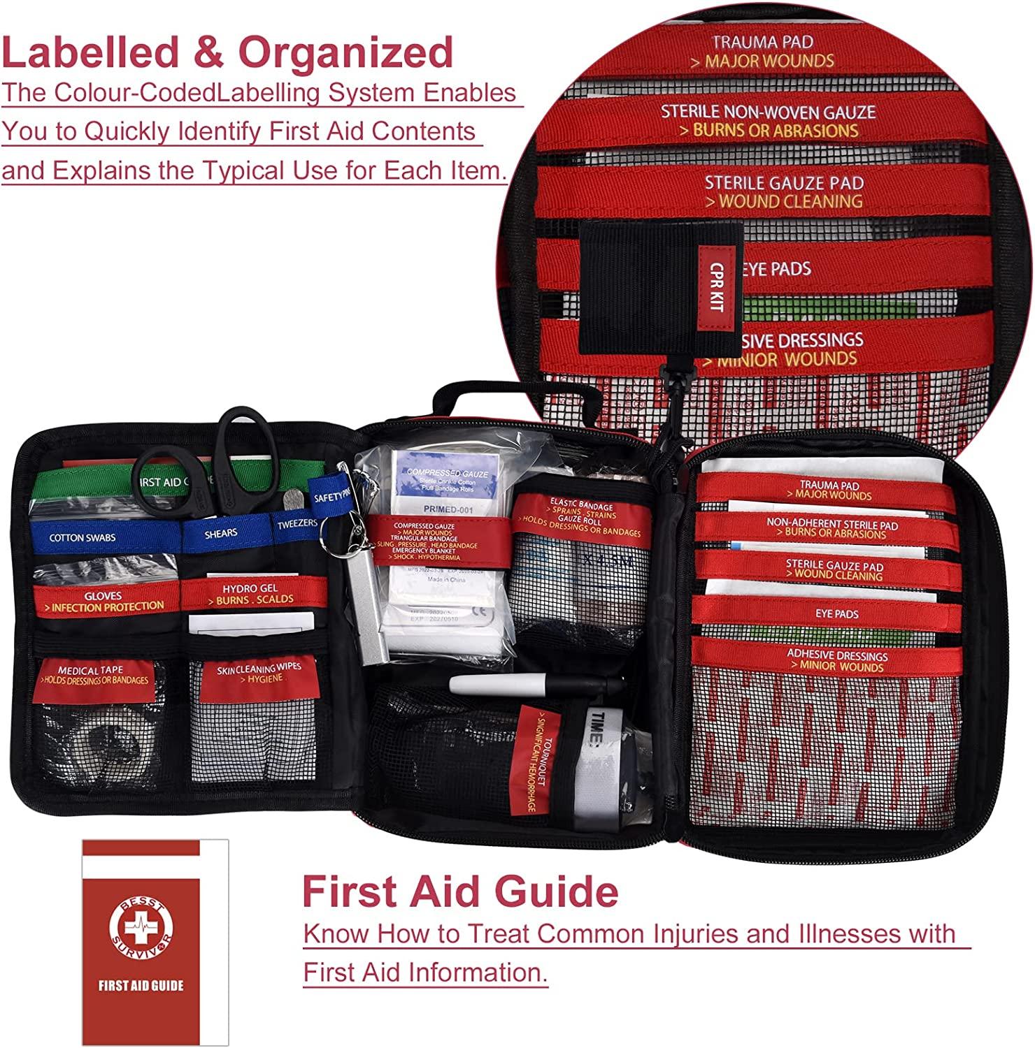 2022 Upgrade: Compact First Aid Kit with Tourniquet - 161 Piece Set Medium - Ideal for Emergency ...