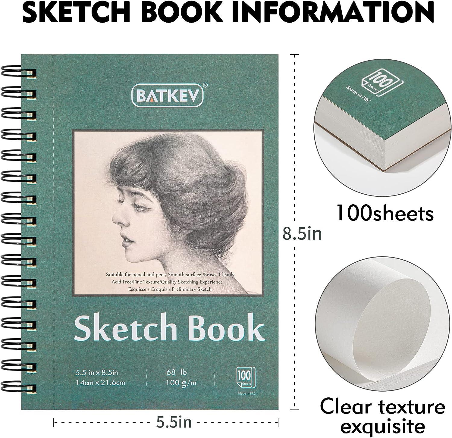 BATKEV 5.5x8.5 Sketchbook - 2 Pack, 100 Sheets, Thick Drawing Paper ...