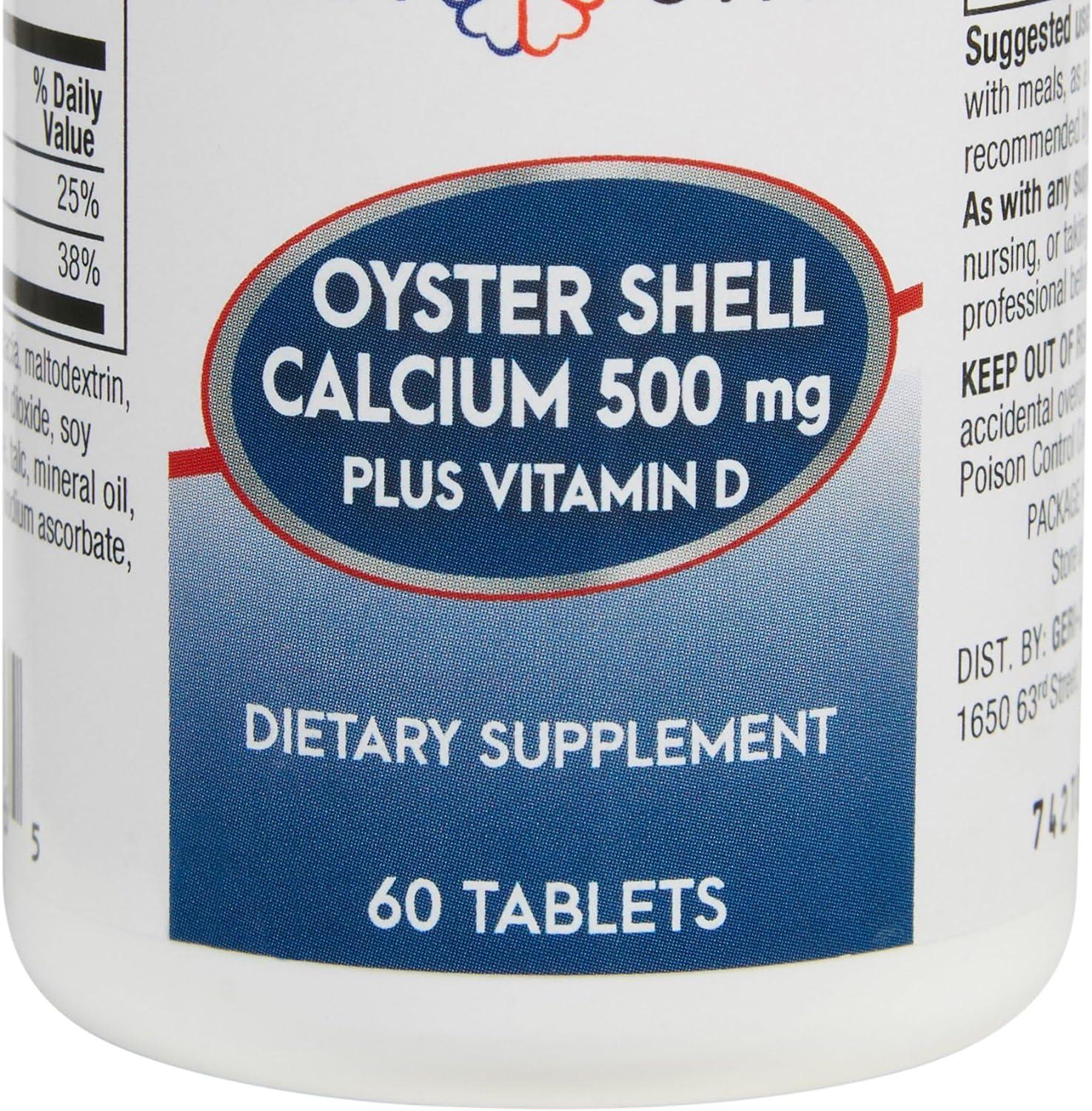 Gericare Oyster Shell Calcium 500mg + Vitamin D 60 Count - Pack of 1 ...