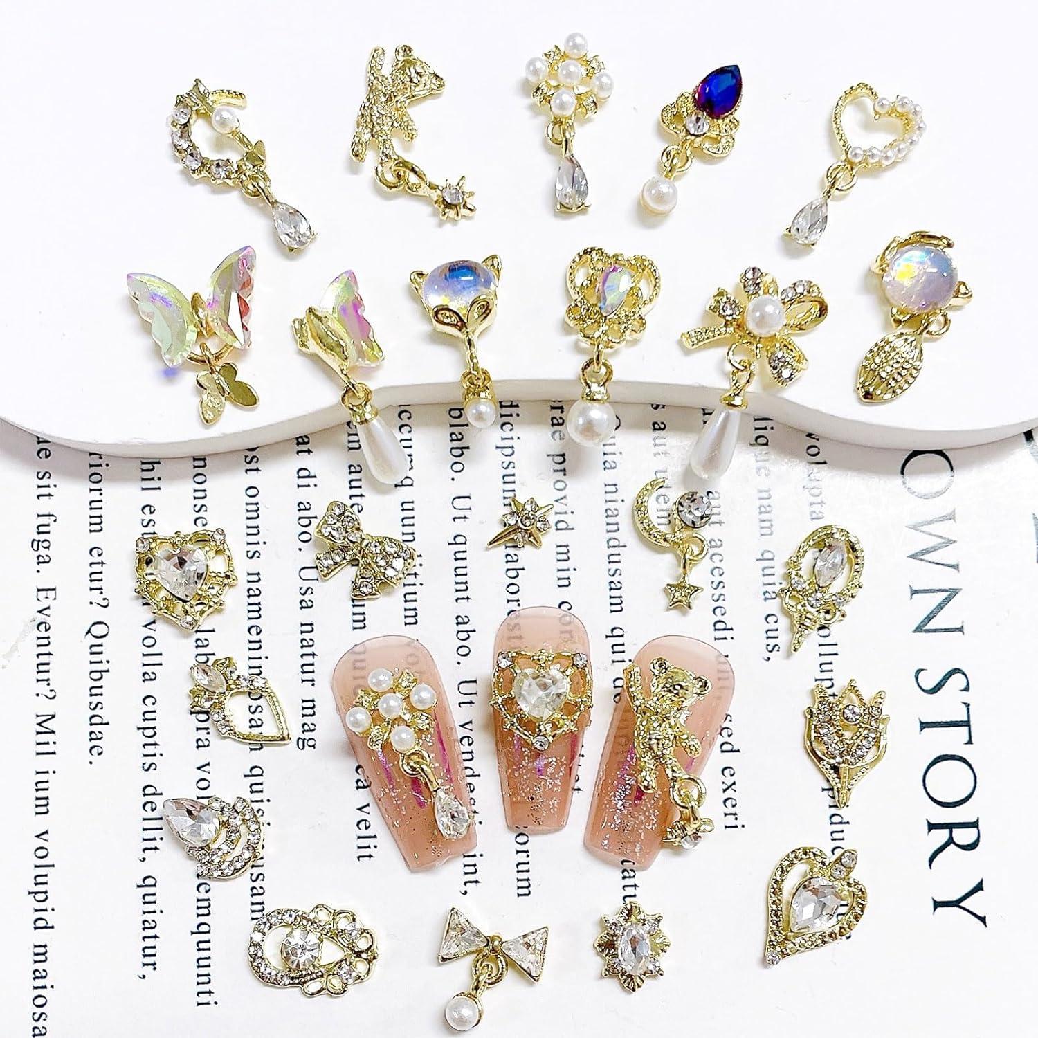 3D Nail Charms: 23 Pcs Shiny Rhinestones Gems Butterfly Heart Bow ...