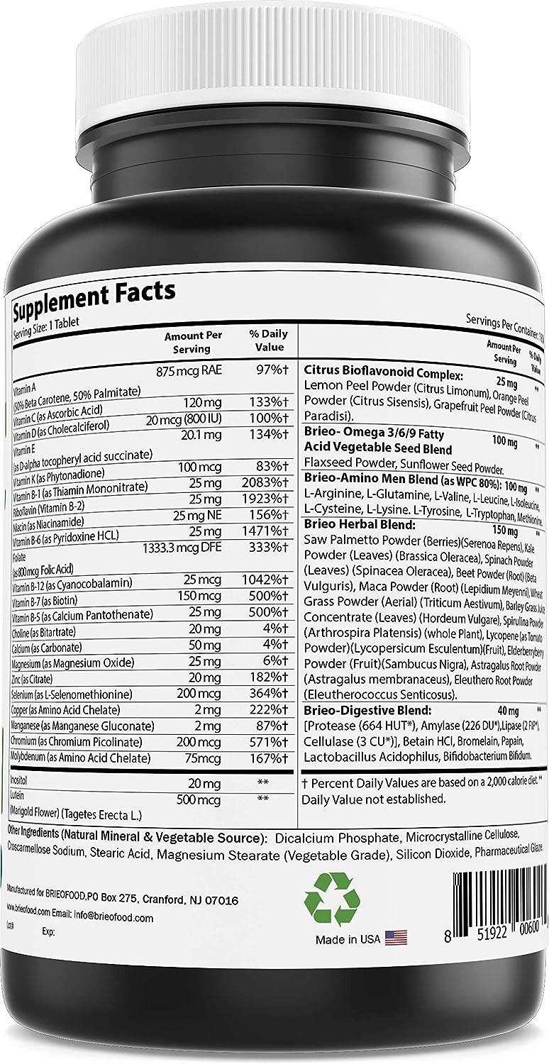BRIOFOOD Men's Multi 180 Tablets - Food Based Supplement with Omegas ...