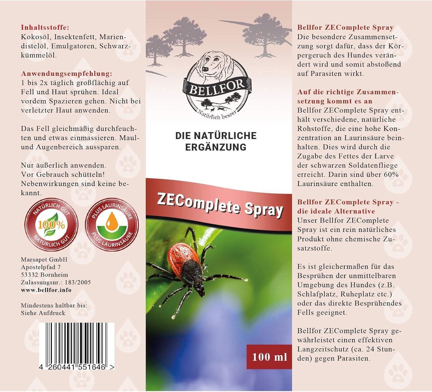 Bellfor Anti-Tick Spray for Dogs | Plant-Based Zecomplete Tick ...