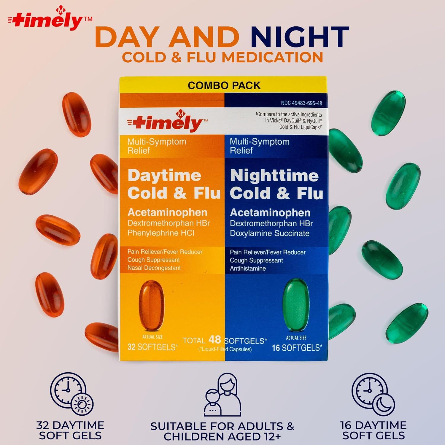 Timely Day and Night Cold & Flu Medicine - 32 Daytime & 16 Nighttime ...