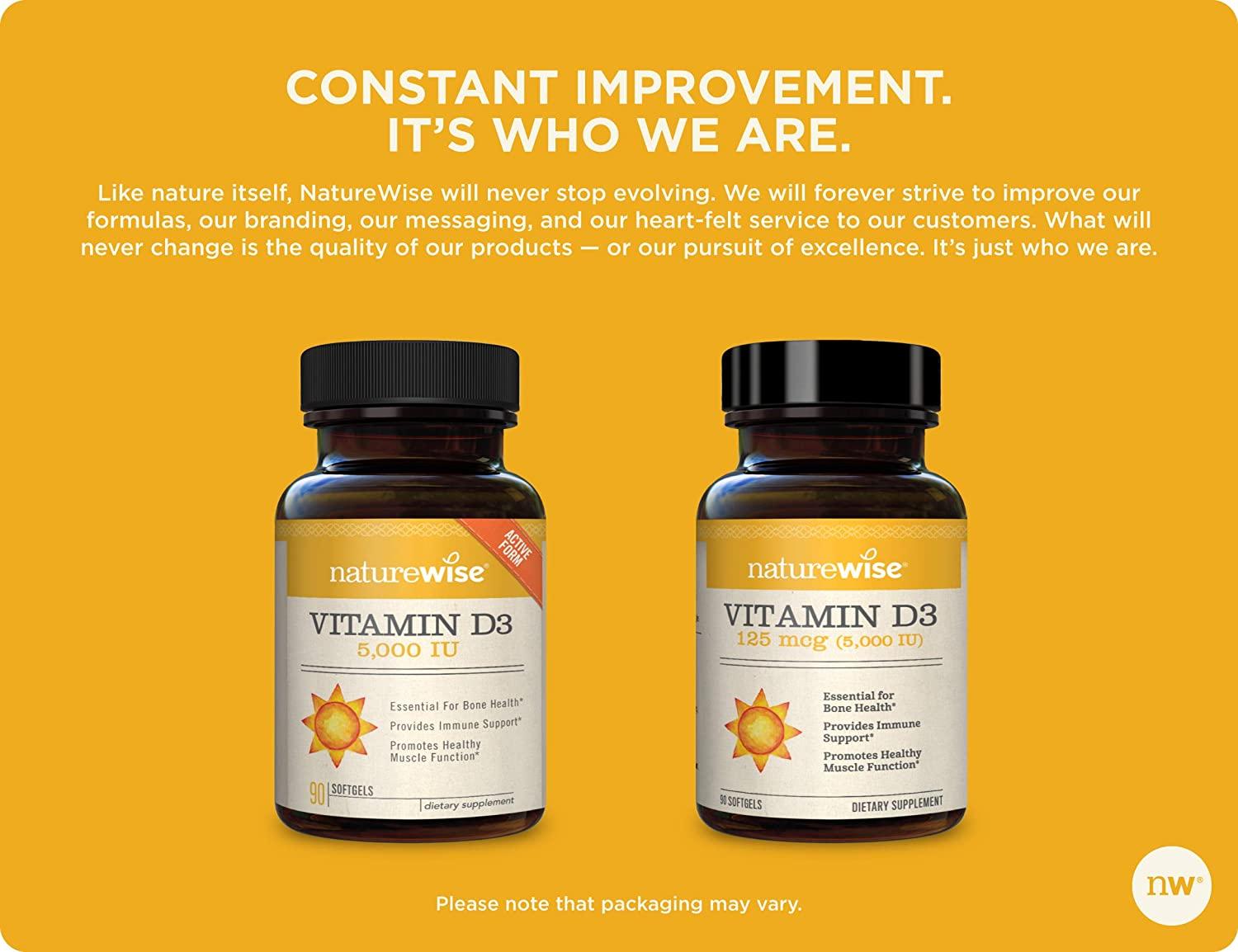 NatureWise Vitamin D3 125 mcg (5000 IU) - 90 Softgels for Optimal ...