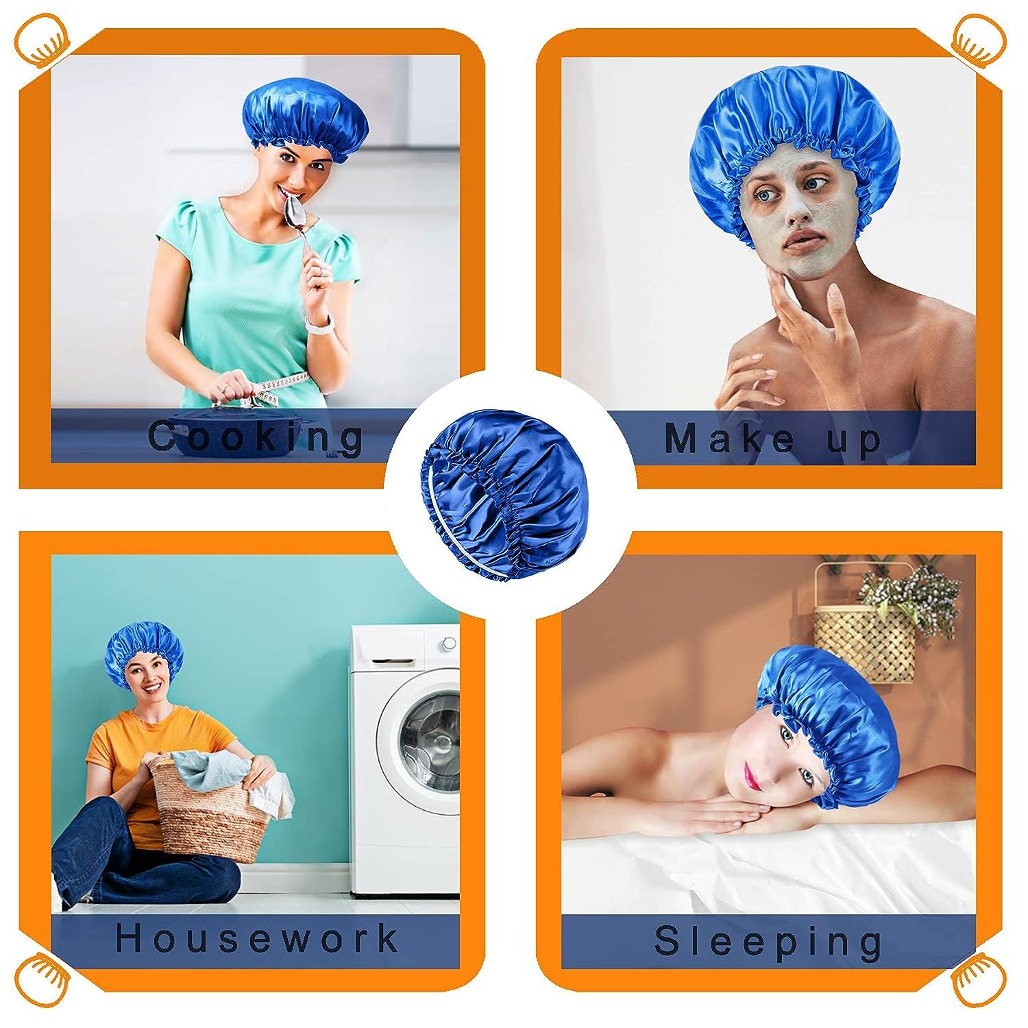 Satin Double-Layered Sleep Bonnet for Women | Blue Satin Night Cap with ...