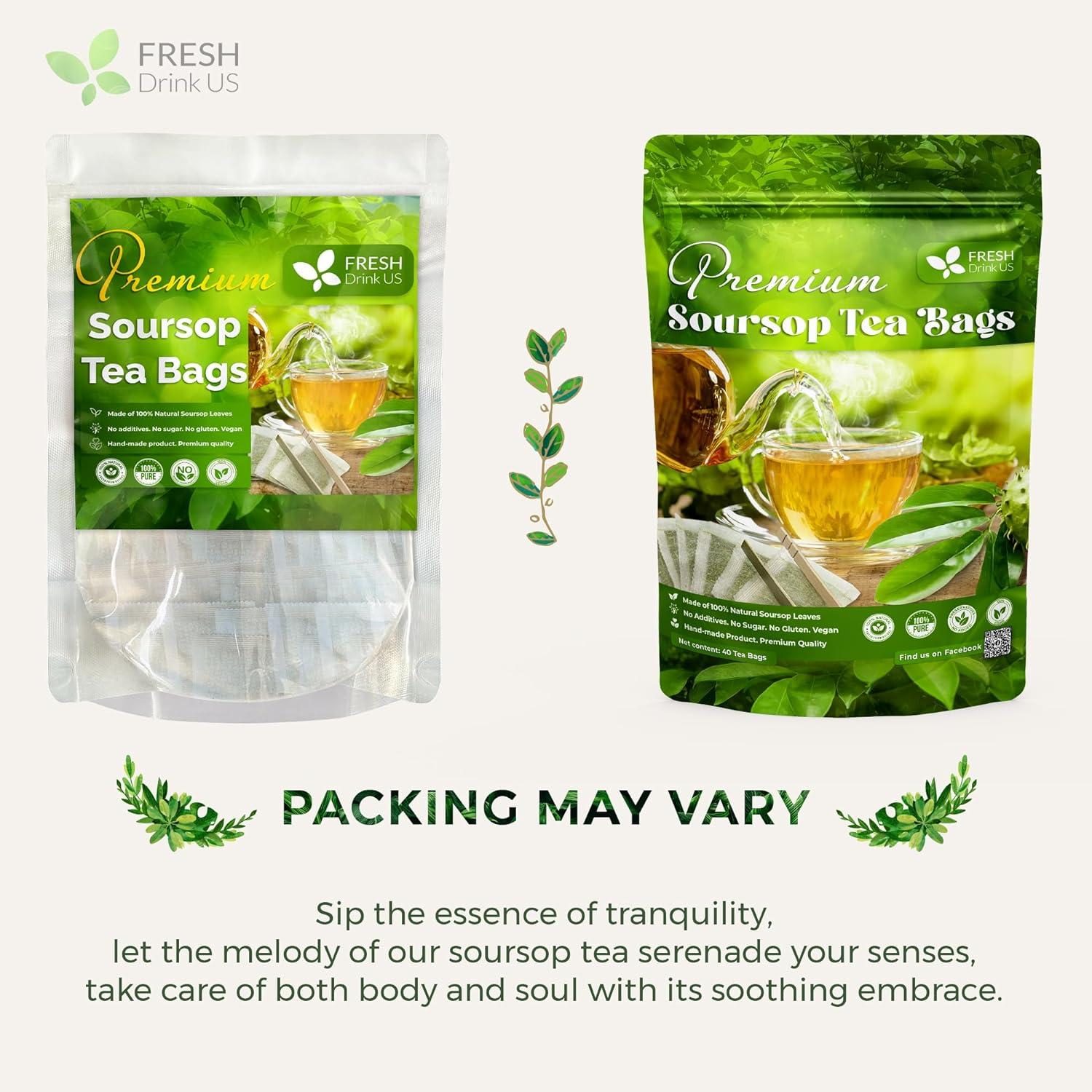 FRESHDRINKUS Premium Soursop Tea Bags - 40 Soursop Leaves Tea Bags ...
