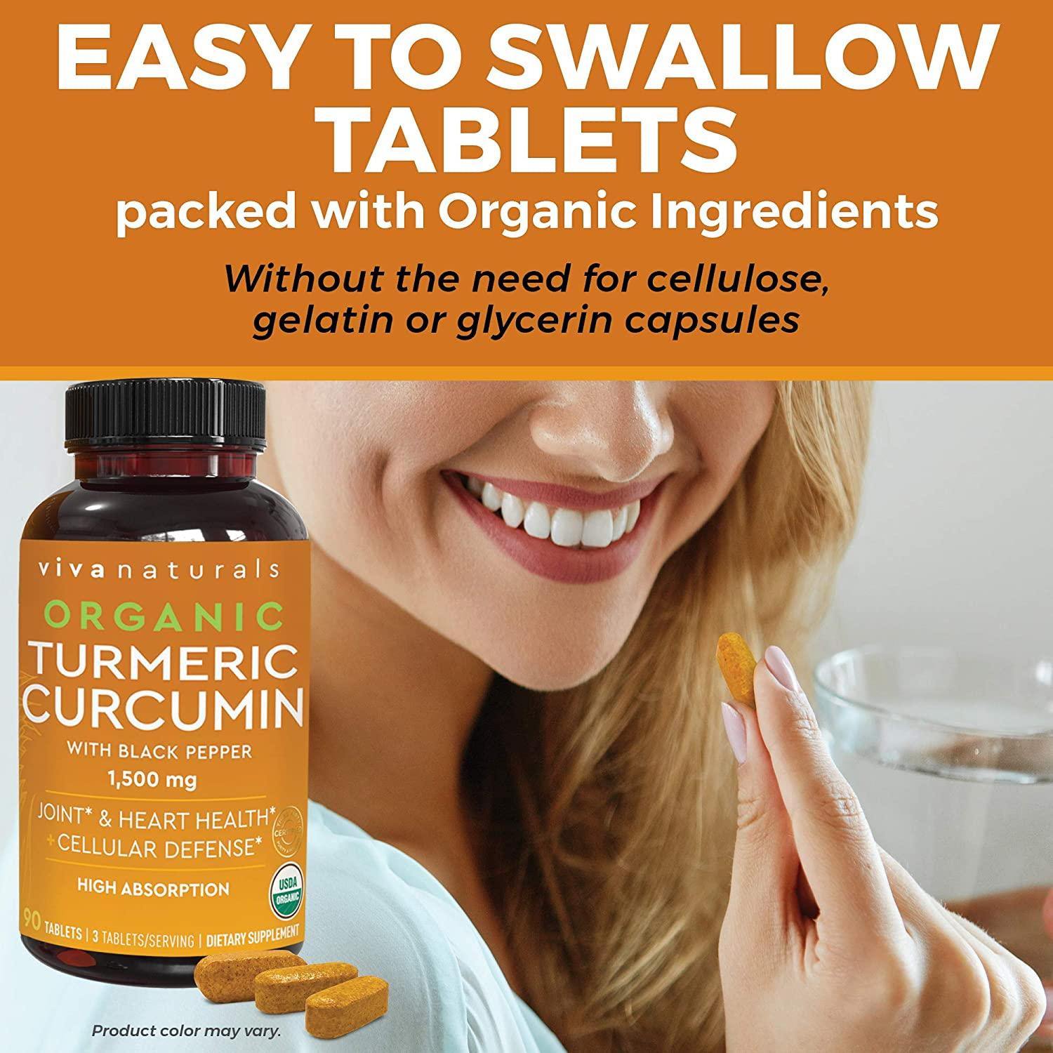 Organic Turmeric Curcumin Supplement 1500mg (90 Tablets) with Black ...