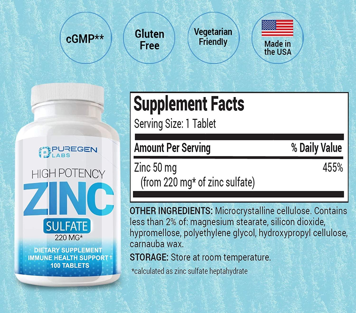 Zinc 220mg High Potency Supplement - Immune Support System - 100 ...