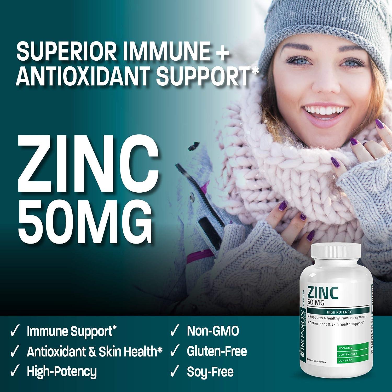 Bronson Zinc 50mg Complex - High Potency Immune Support Supplement ...
