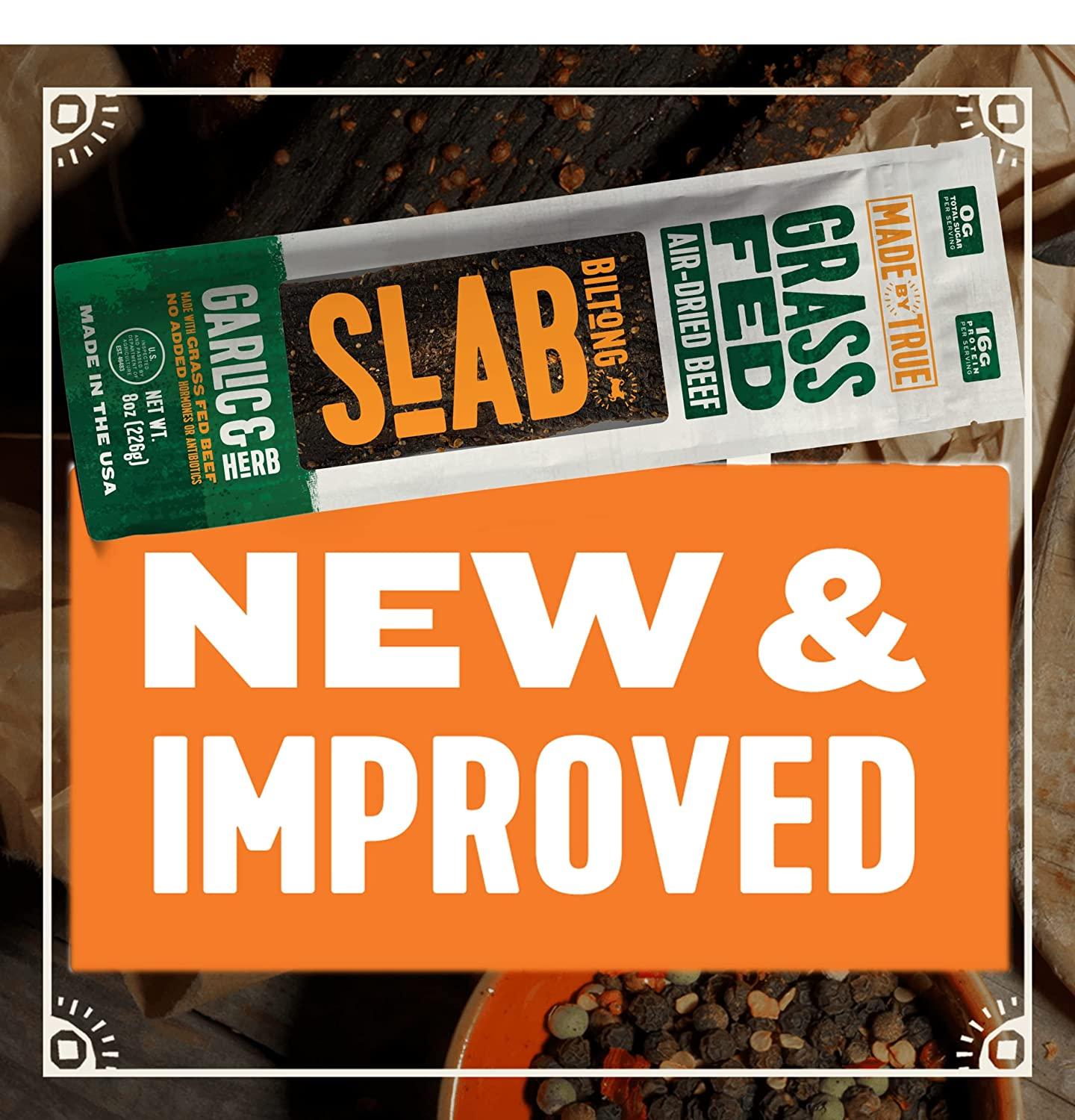 True Garlic & Herb Biltong Slab - Grass-Fed Beef Jerky (8 oz) - High ...