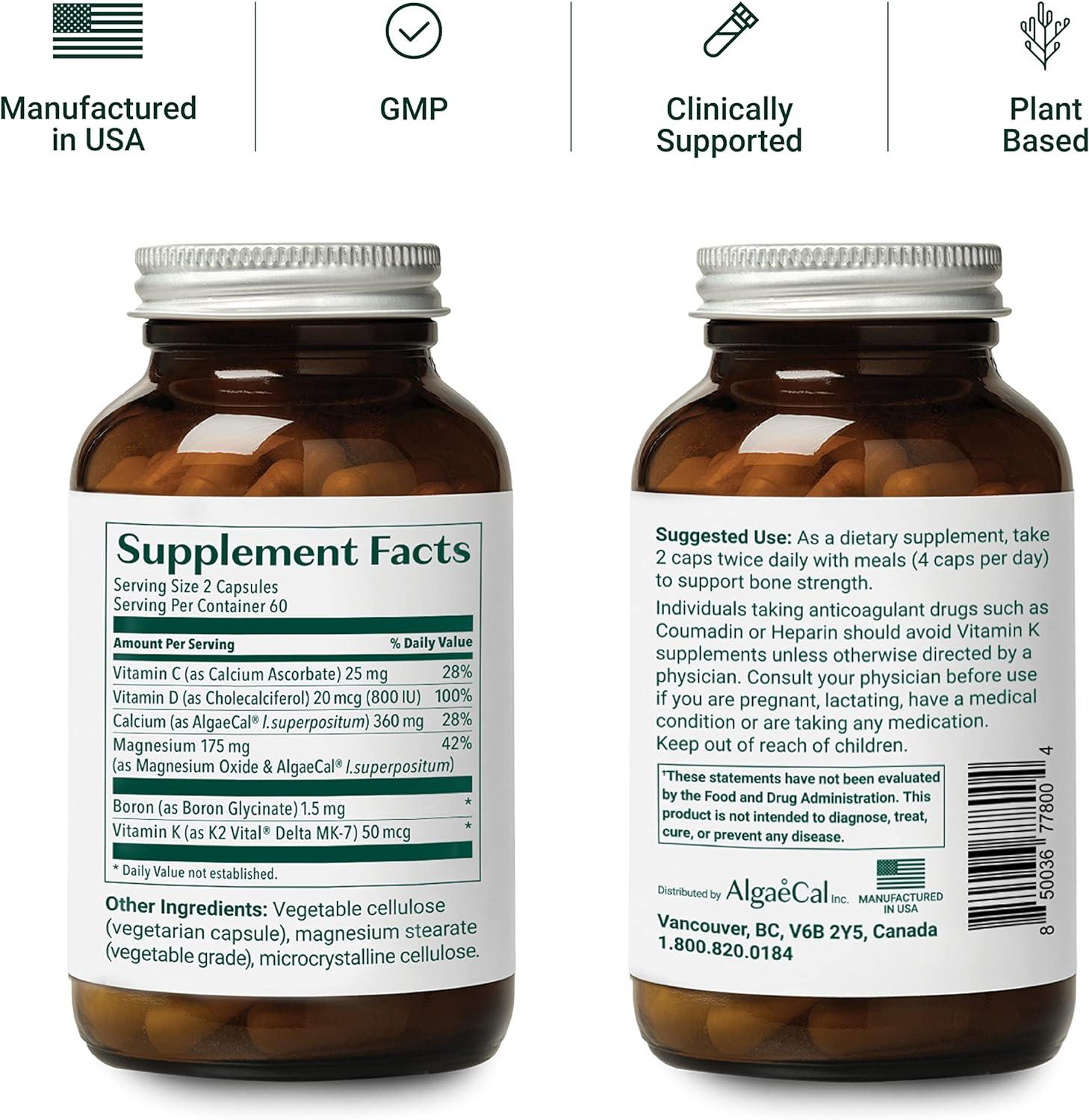 AlgaeCal Plus: Plant-Based Calcium Supplement with Vitamin D3, K2 ...