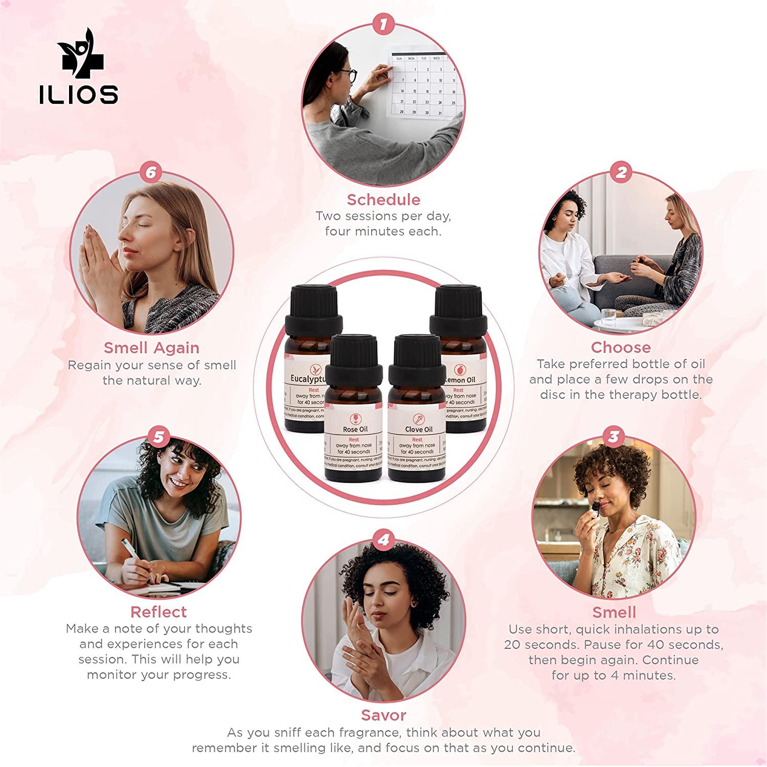 Ilios Olfactory Smell Training Kit - 4 Essential Oils for Loss of Senses - Lemon, Clove, Rose ...