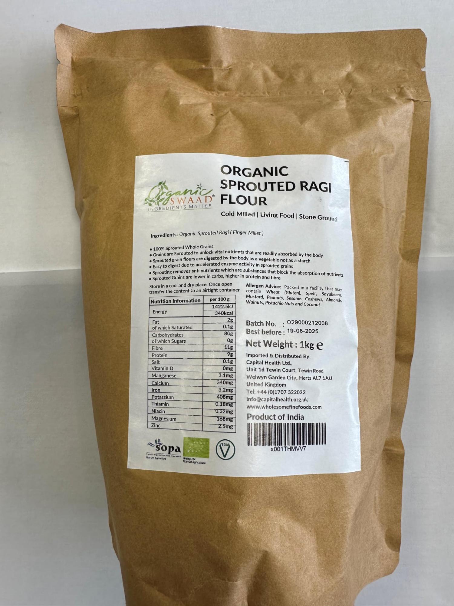 Ancient Grains Organic Sprouted Ragi Flour (Finger Millet) 1kg | Buy ...