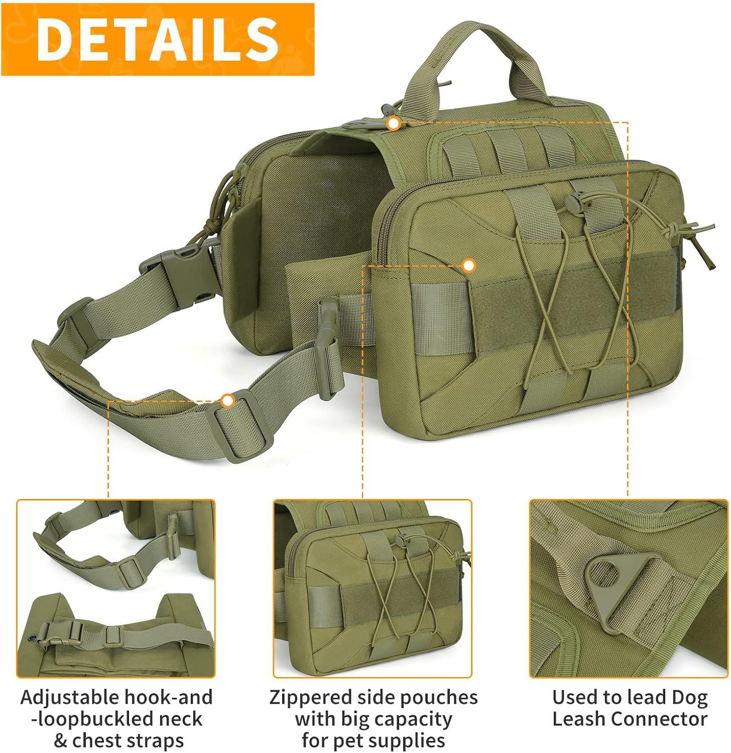 Huntvp Tactical 1000D Dog Harness & Backpack | Adjustable Molle ...