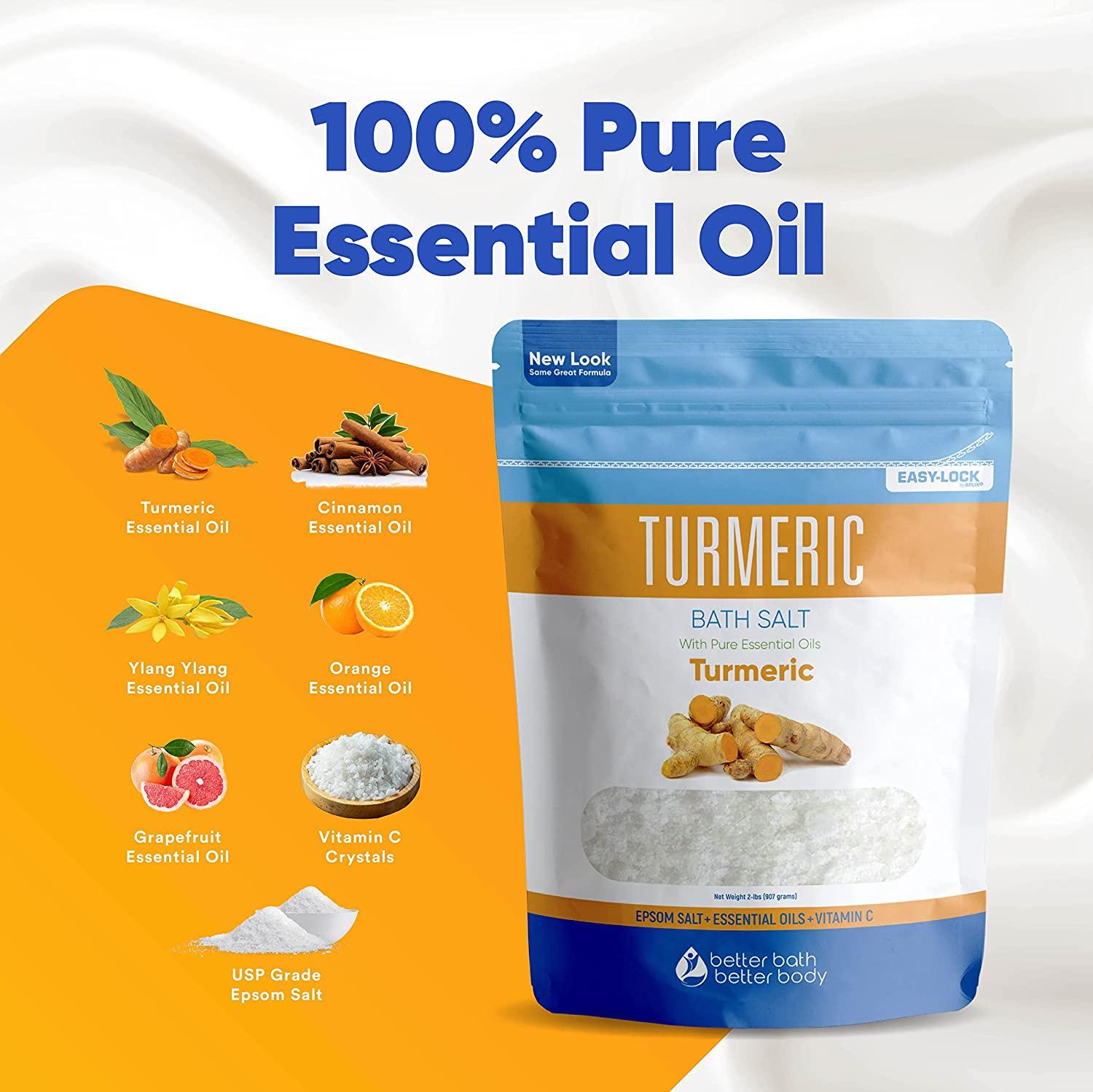 Turmeric Bath Salt 32 oz with Epsom Salt, Turmeric, Cinnamon, Ylang ...