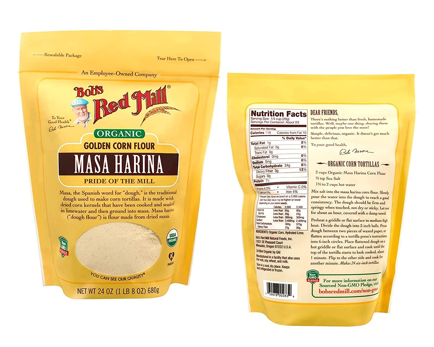 Organic Masa Harina Flour Bundle - 2x 24 oz Bags of Bobs Red Mill Corn ...