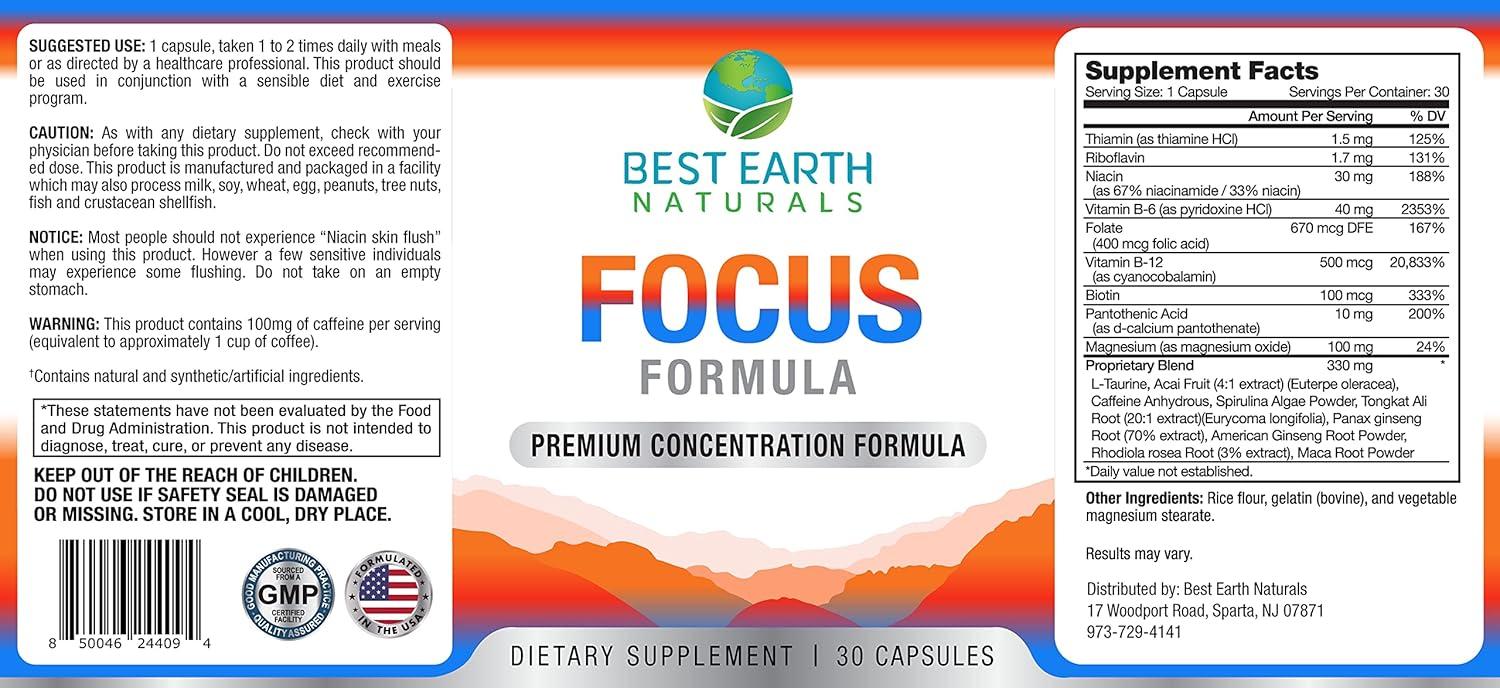 Buy Best Earth Naturals Focus Formula Supplement Boost Concentration ...