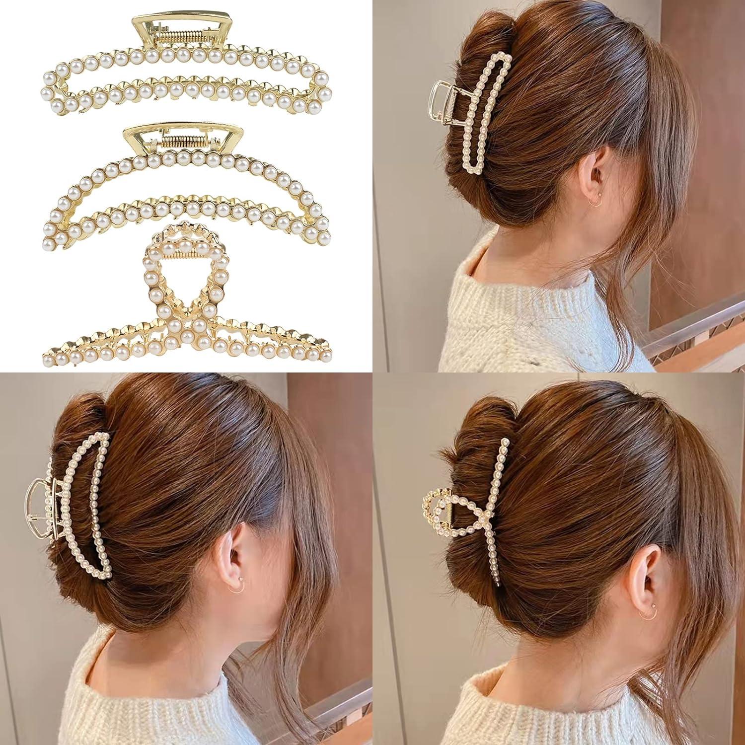VinBee Pearl Hair Clips for Women - Large Metal Hair Claw Clips for ...