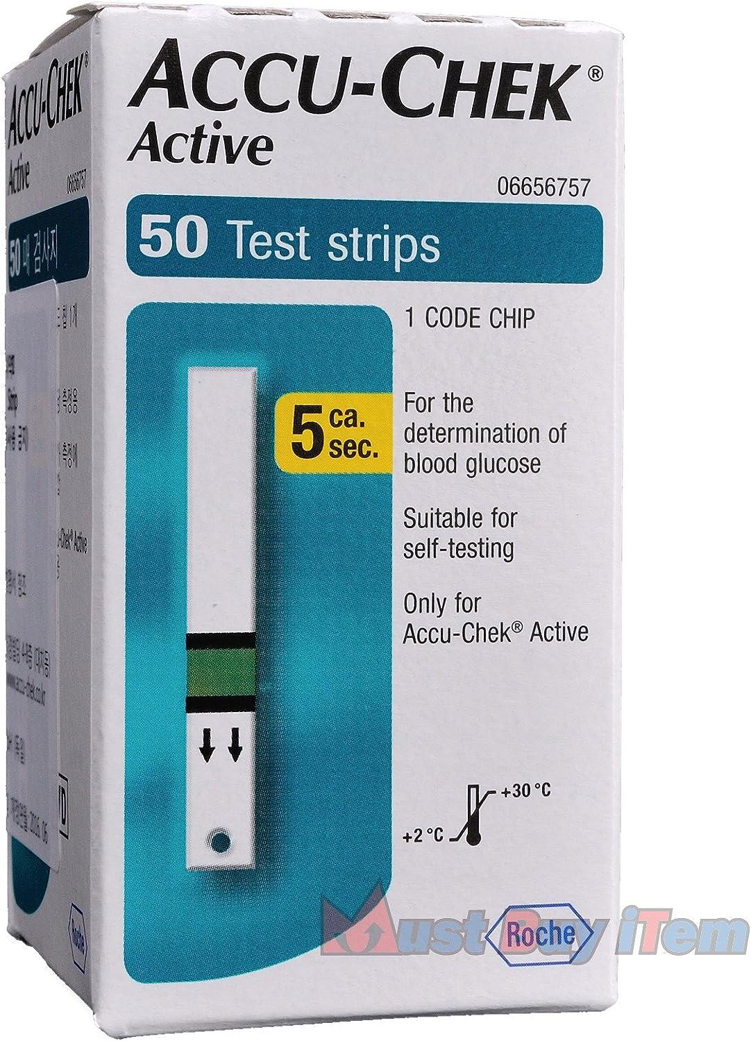 Roche Accu-Chek Active Blood Glucose Meter + 50 Test Strips | 1 Box ...
