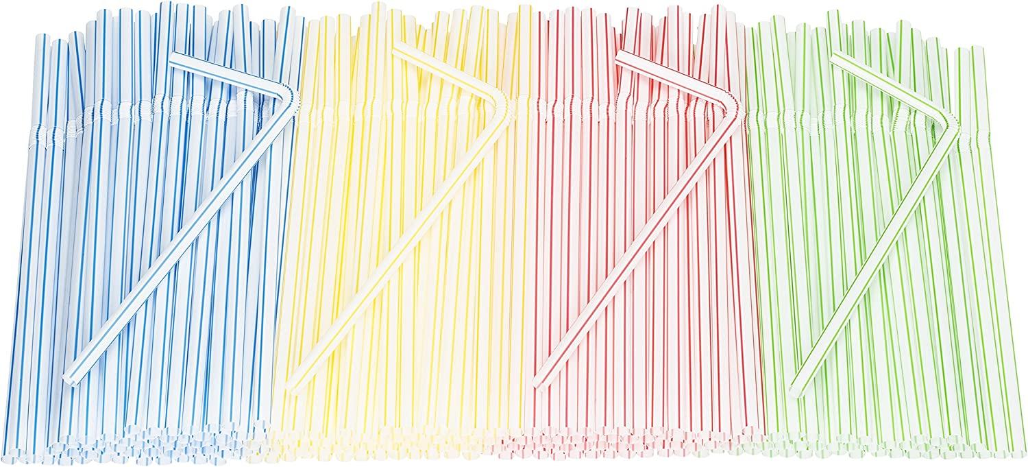 200 Pack Colorful BPA-Free Disposable Flexible Plastic Straws - 8 Long ...