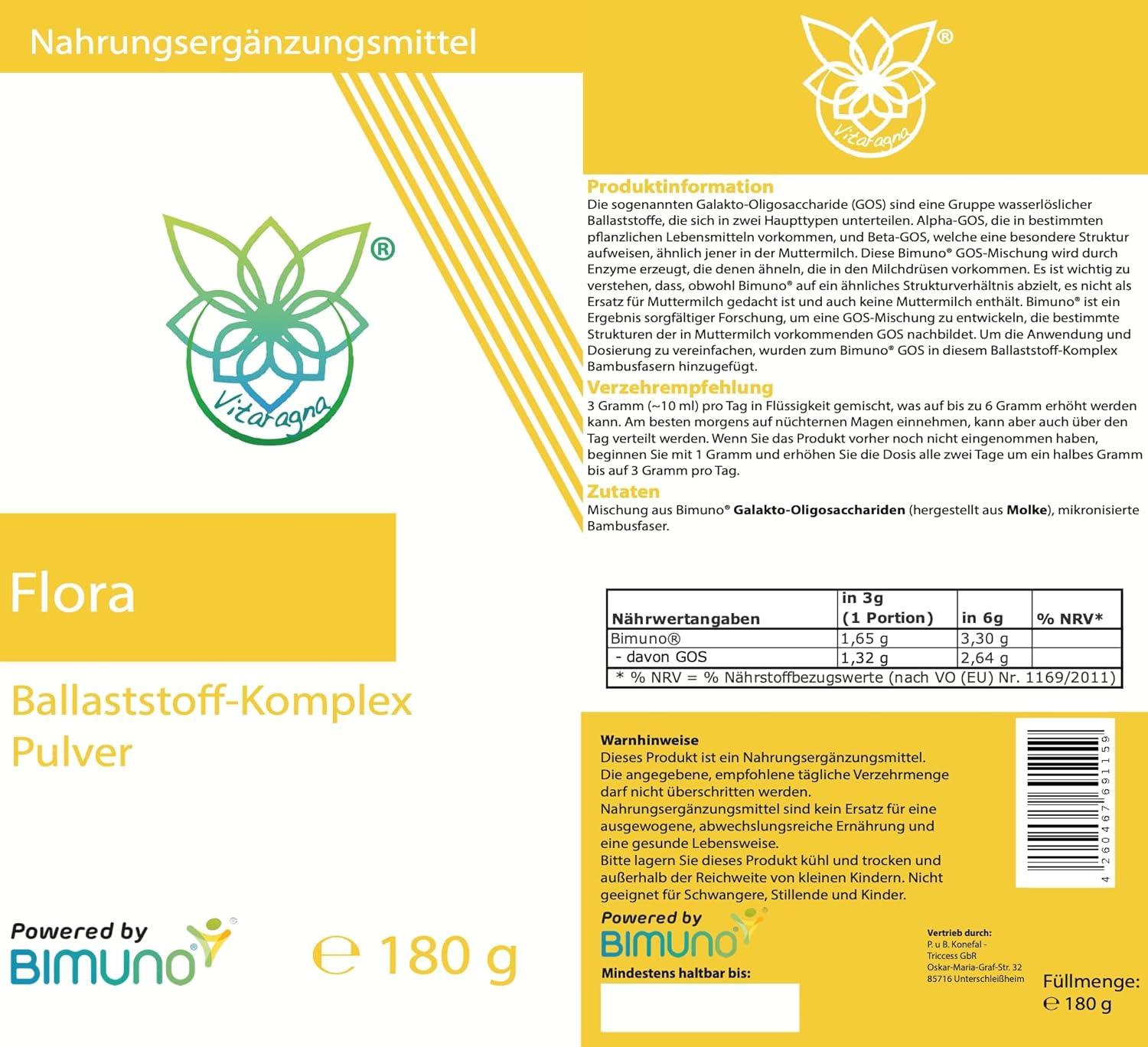 Vitaragna Bimuno Flora Fiber Complex with GOS Powder - 180g for Gut ...