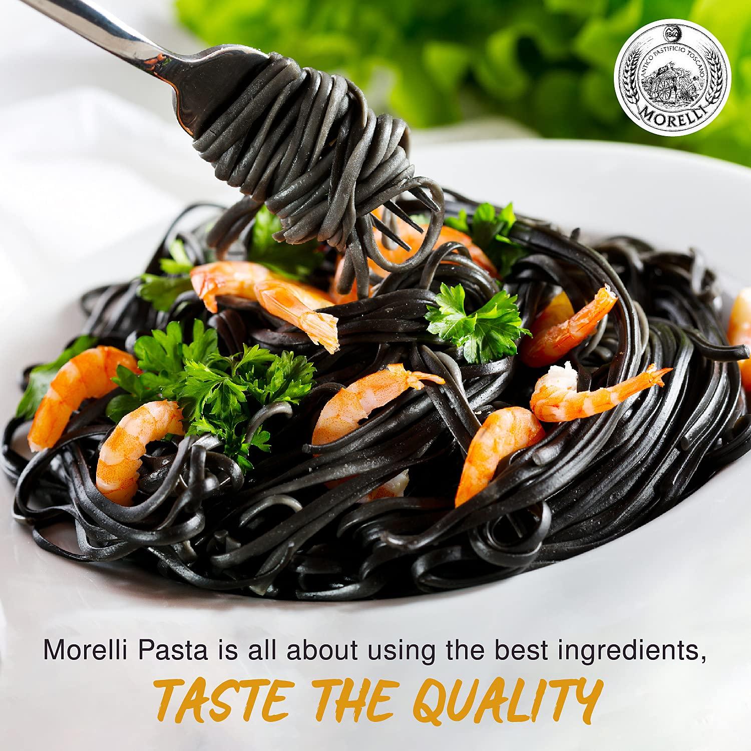 Morelli Squid Ink Pasta Linguine - Organic Italian Black Pasta Noodles ...