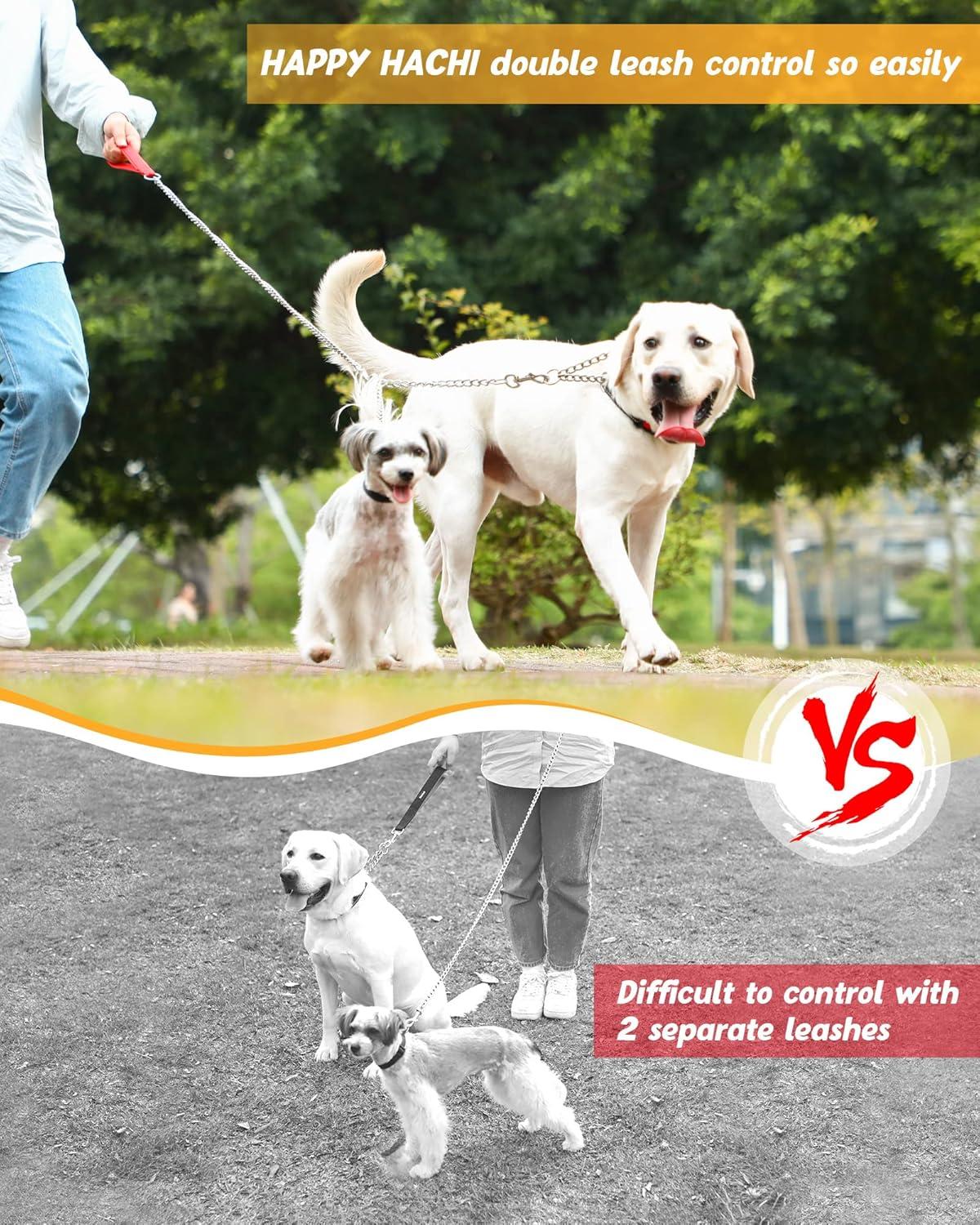 Double Dog Heavy Duty Steel Chain Leash for 2 Dogs - Durable 3.5mm ...