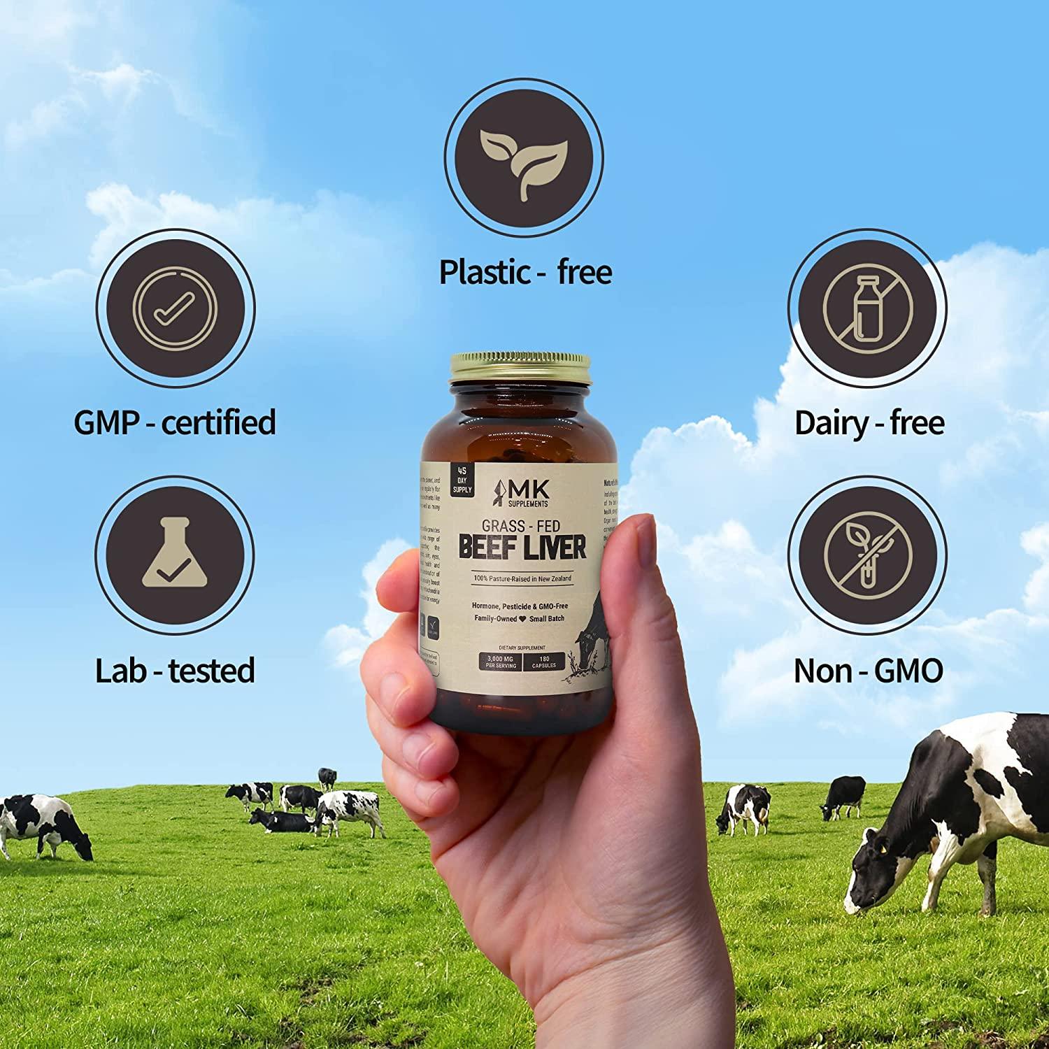 MK Supplements Grass-Fed Beef Liver 3000mg - 180 Capsules - 100% ...