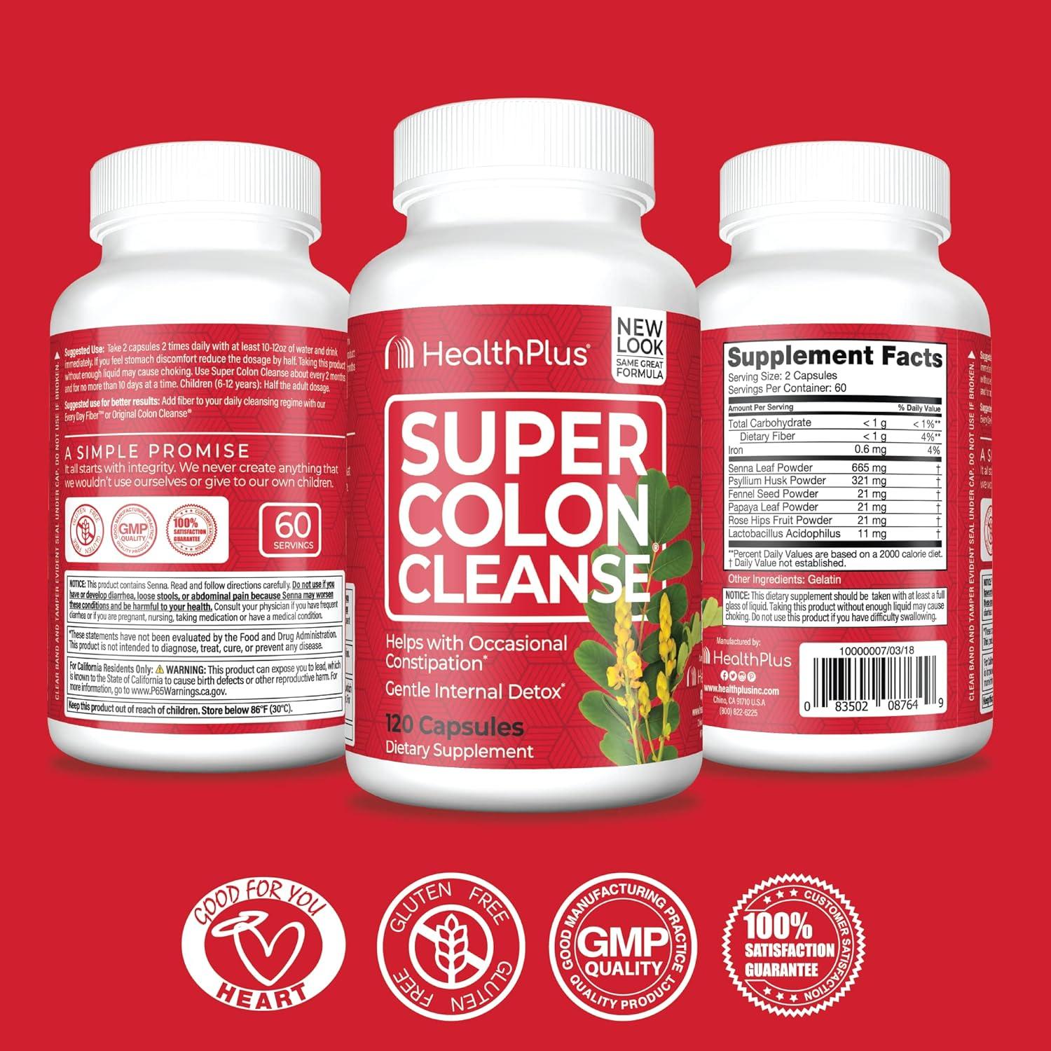 Health Plus Super Colon Cleanse - 120 Capsules | Natural Detox ...