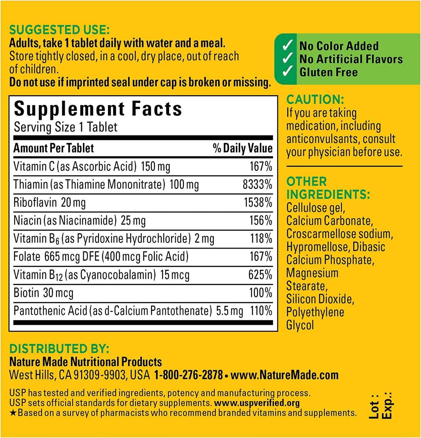 Nature Made Super B Complex with Vitamin C and Folic Acid - 60 Tablets ...