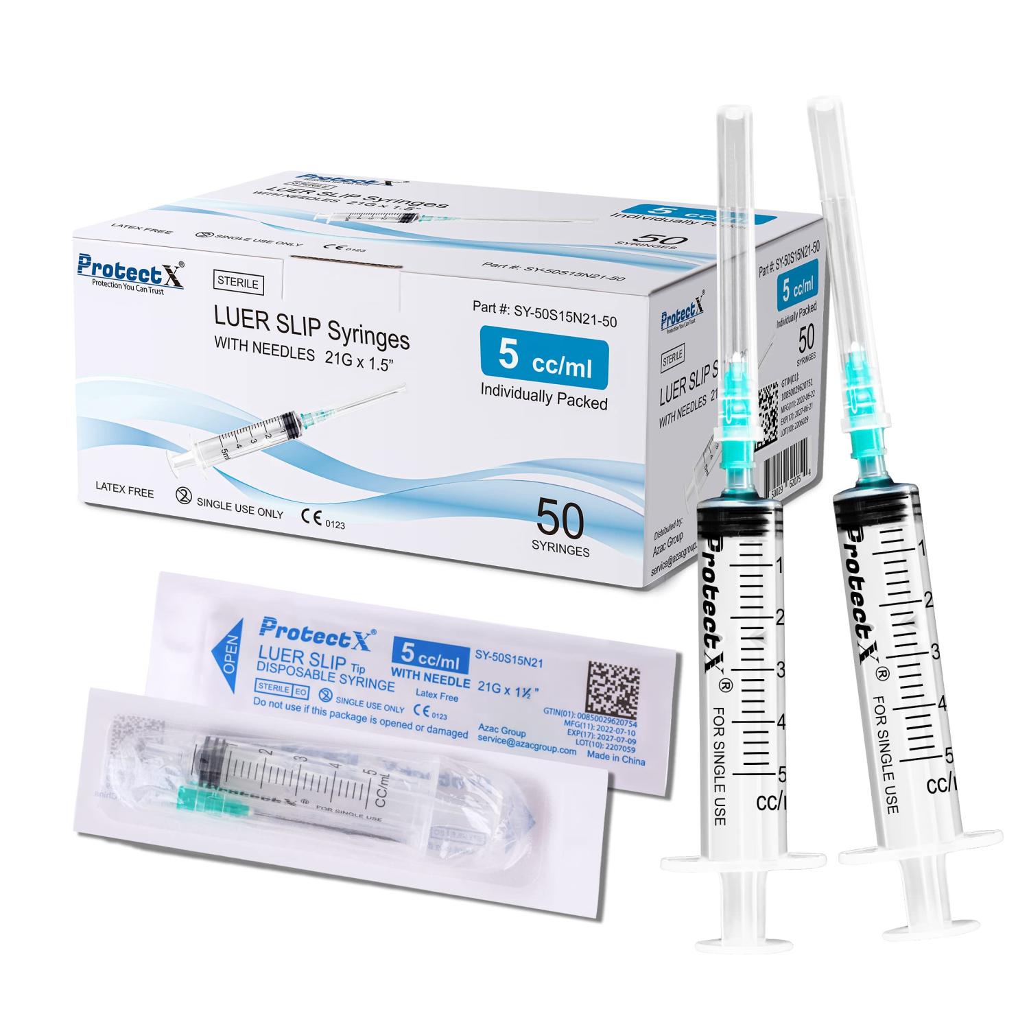 ProtectX 5ml Disposable Syringe with 21Ga 1.5 Needle | Individually ...