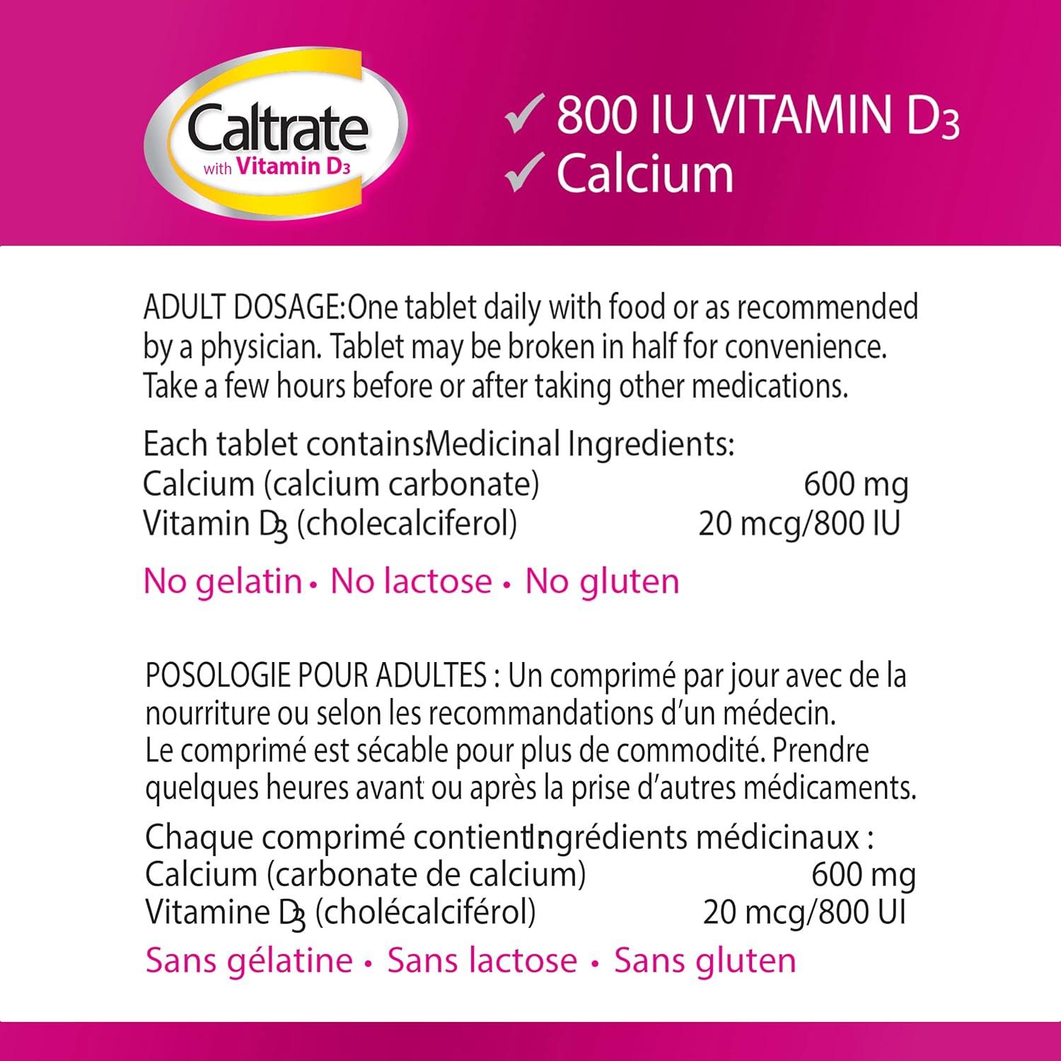 Caltrate with Vitamin D3 (60 Count) 600 mg Calcium Vitamin D3 Bone ...